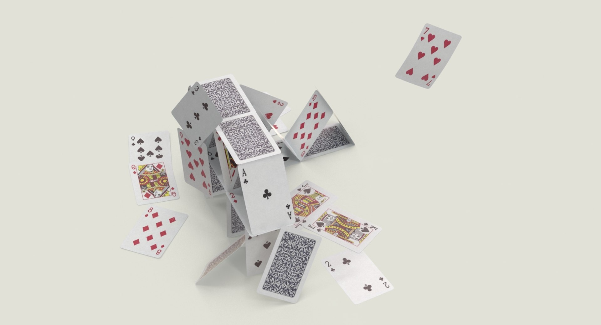 3d model falling house cards