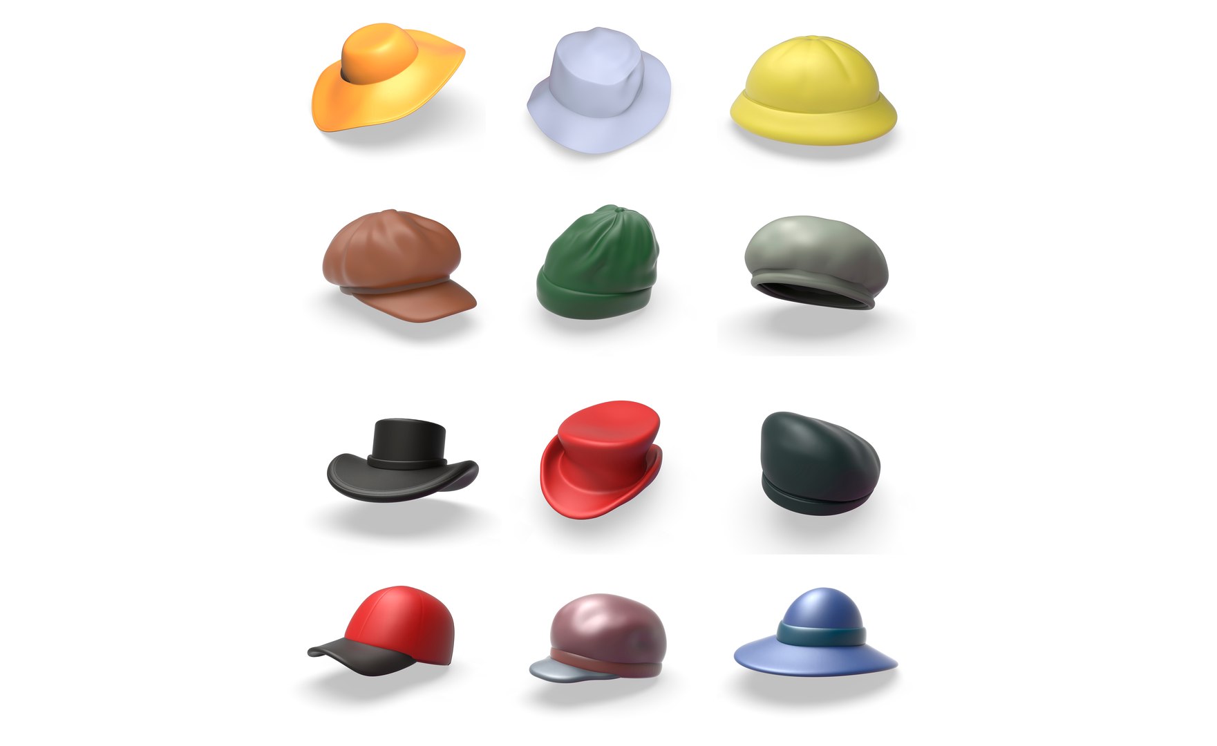 3D Model 12 Pcs - Hat Hats FashionHat Cap Caps FashionCap Beanie ...