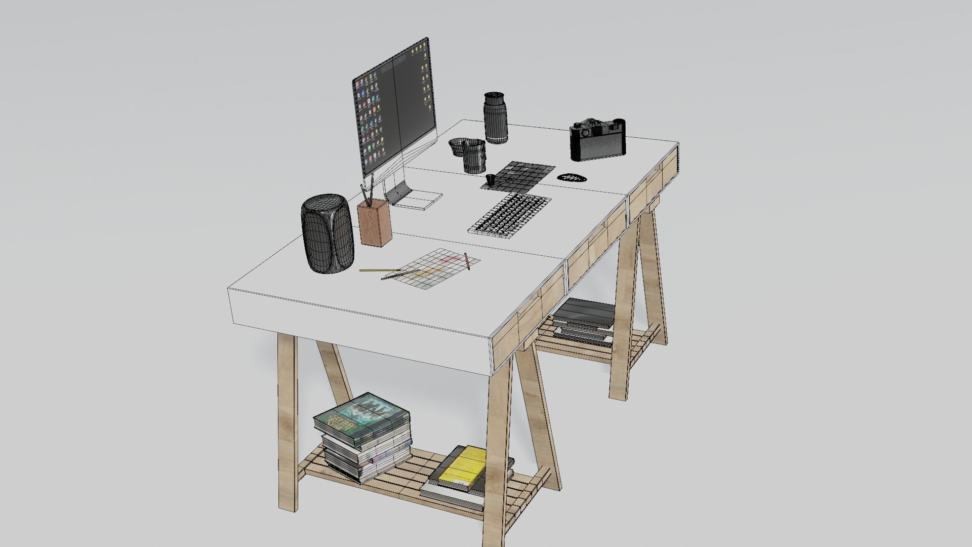 3D Low Poly Modern Study Table Model - TurboSquid 2136977