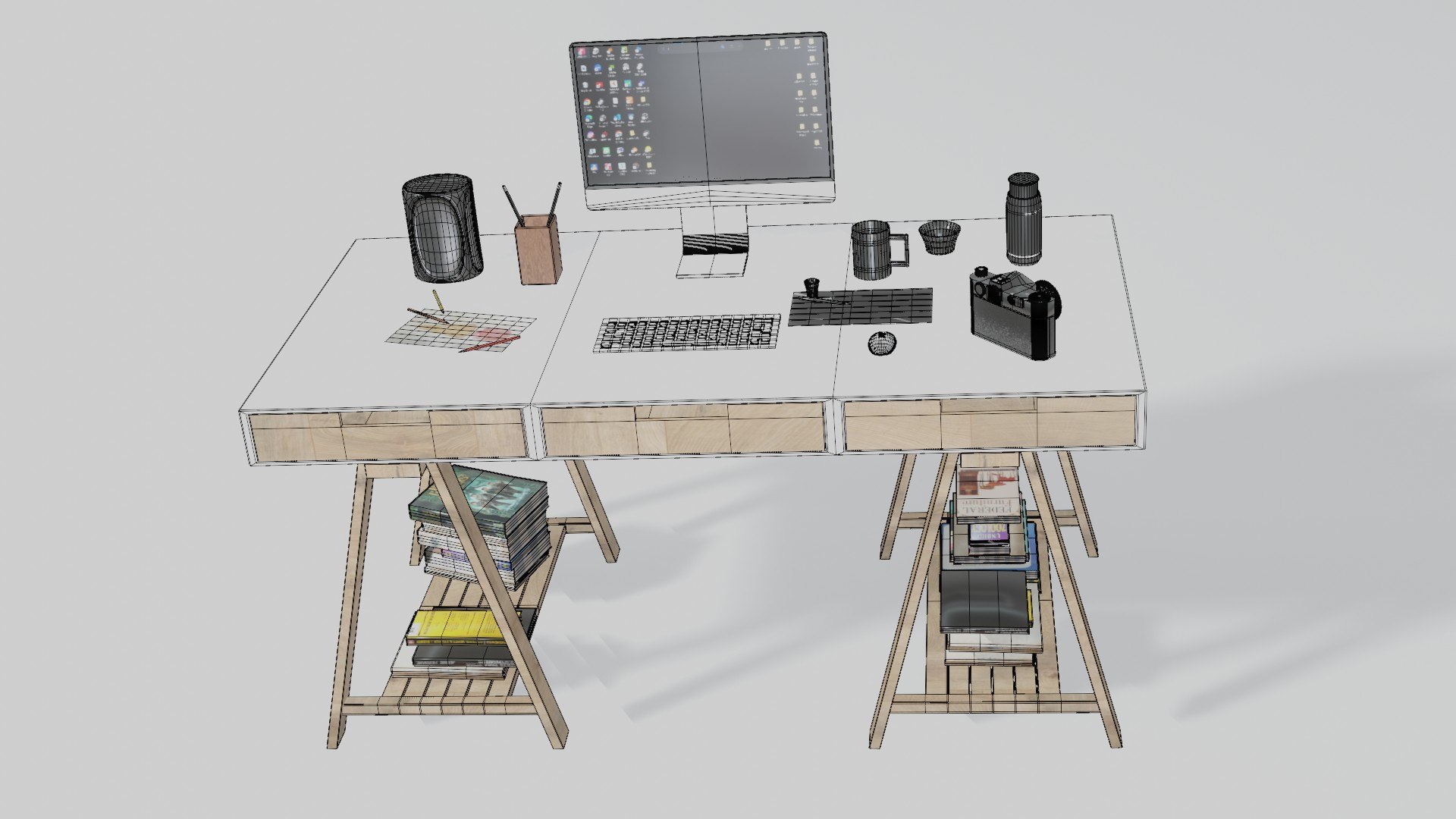 3D Low Poly Modern Study Table Model - TurboSquid 2136977
