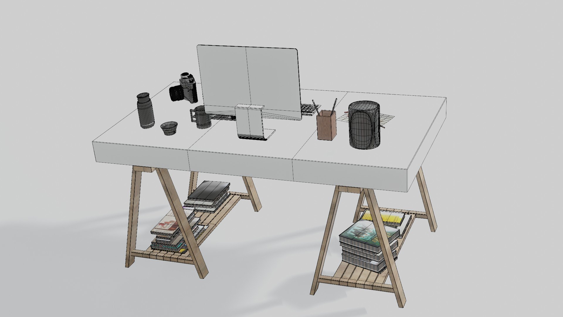 3D Low Poly Modern Study Table Model - TurboSquid 2136977
