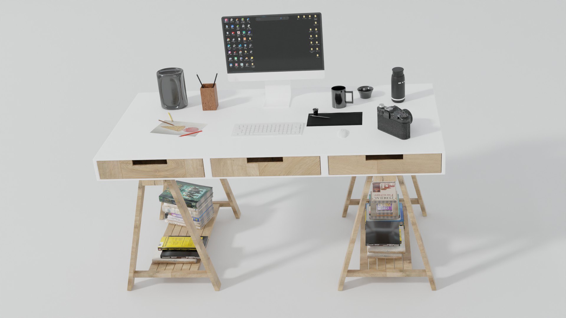 3D Low Poly Modern Study Table Model - TurboSquid 2136977