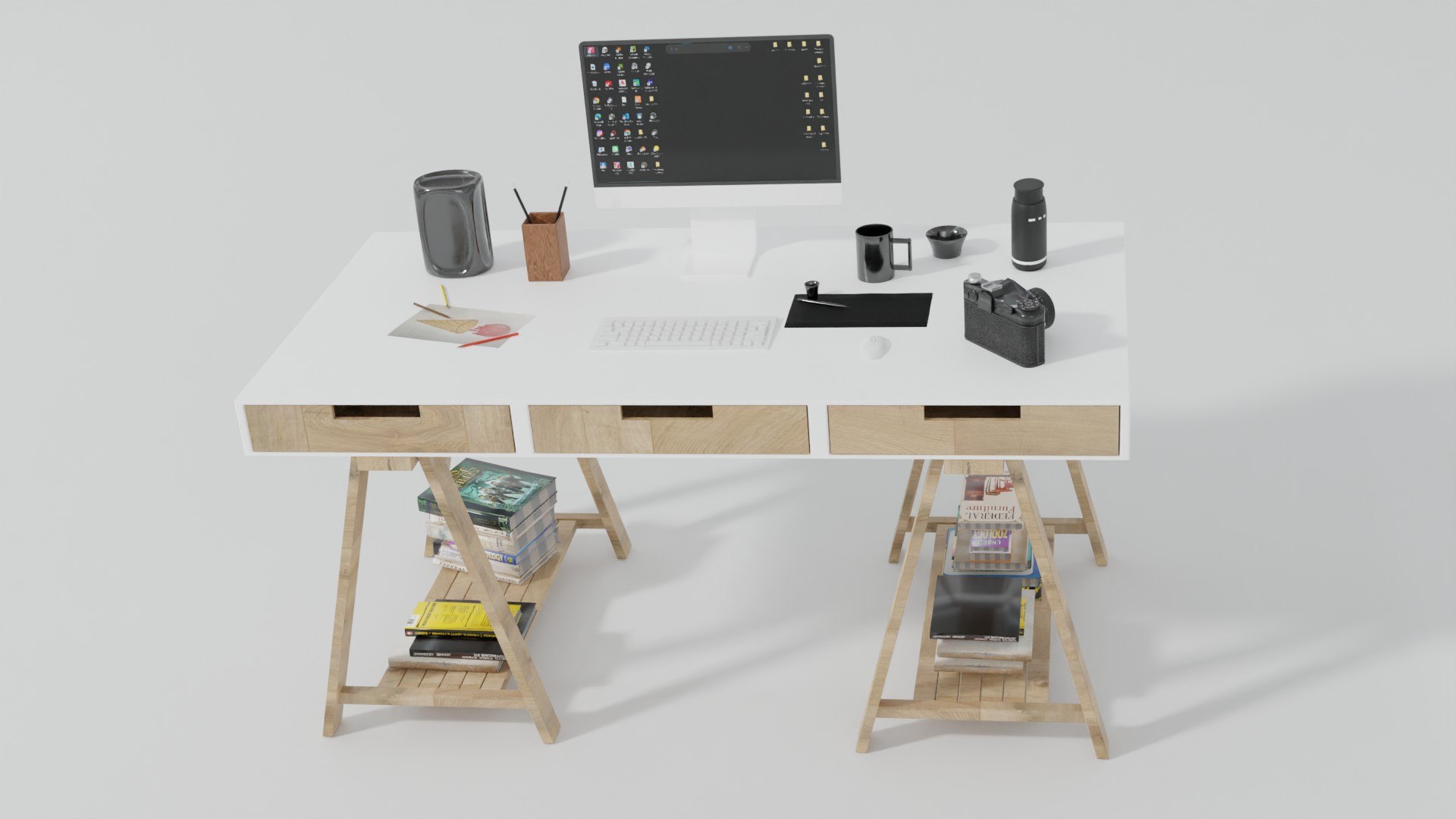 3D Low Poly Modern Study Table Model - TurboSquid 2136977