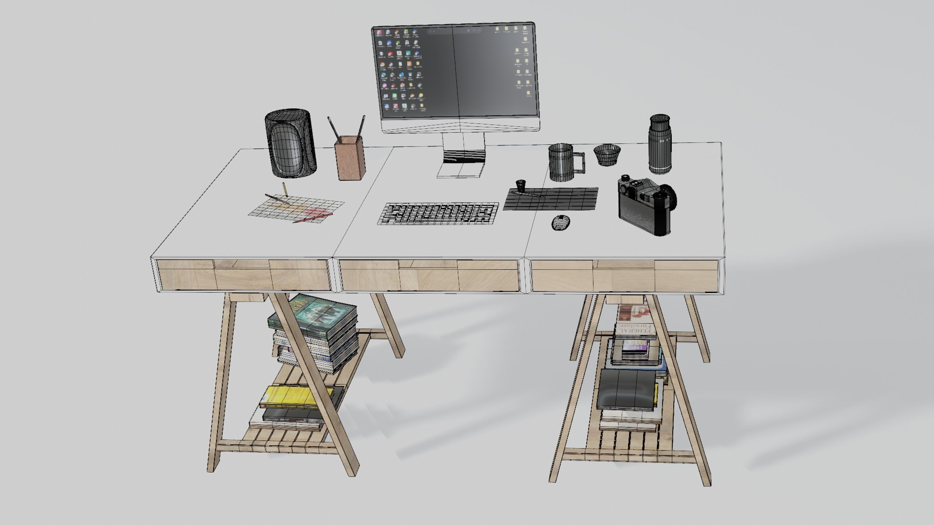 3D Low Poly Modern Study Table Model - TurboSquid 2136977