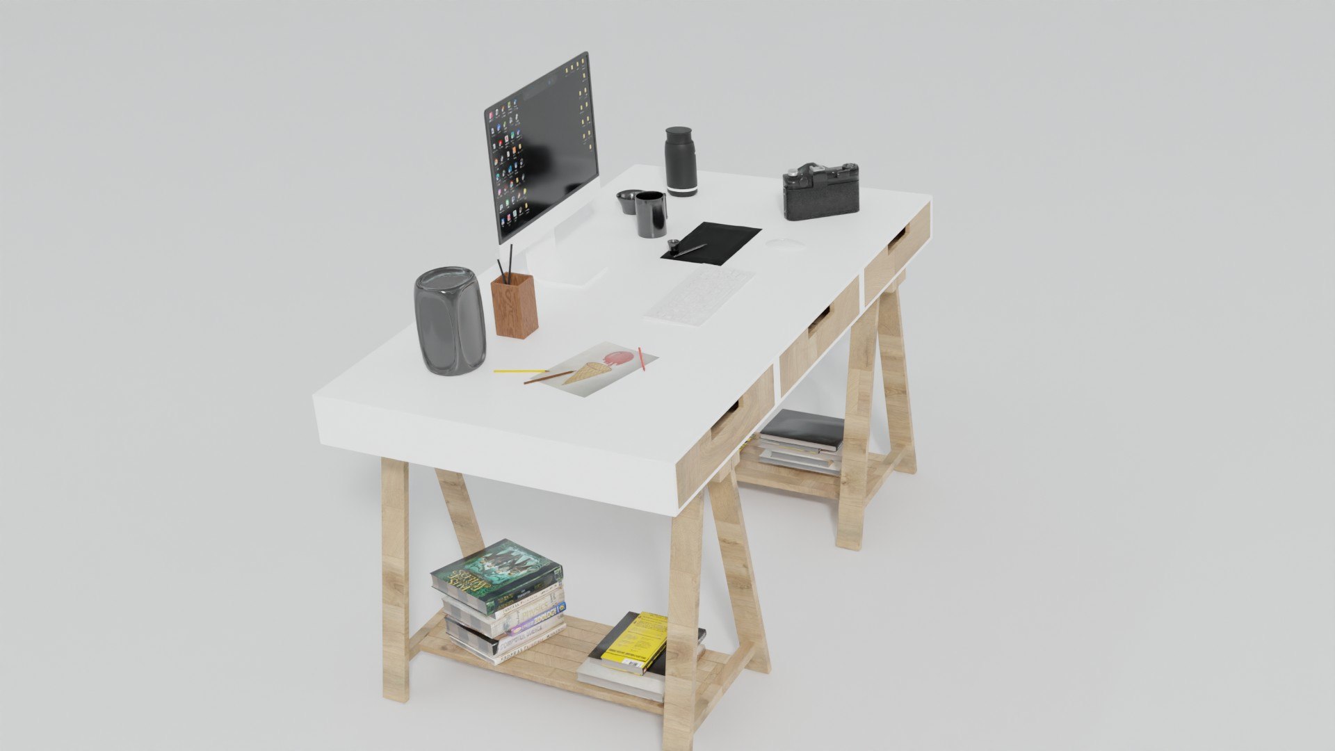 3D Low Poly Modern Study Table Model - TurboSquid 2136977