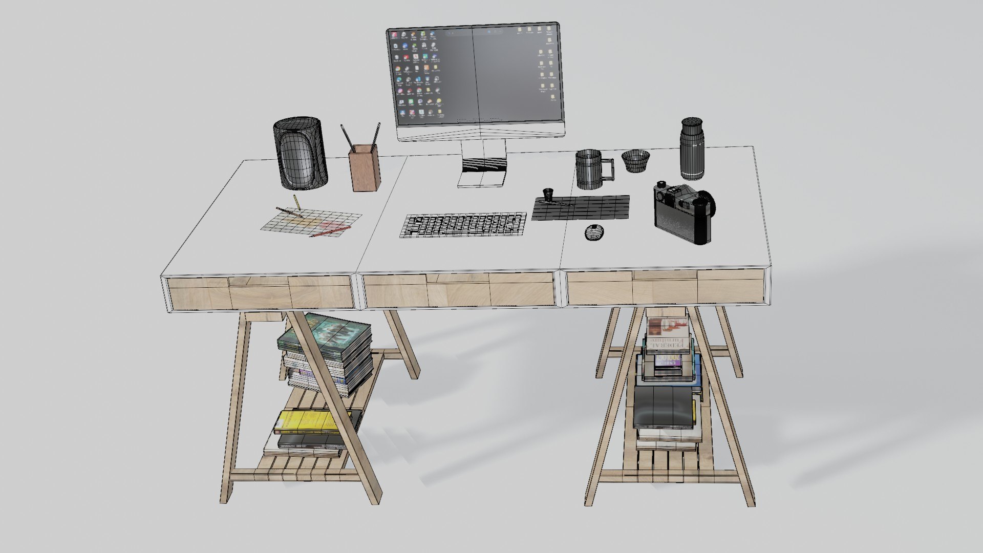 3D Low Poly Modern Study Table Model - TurboSquid 2136977