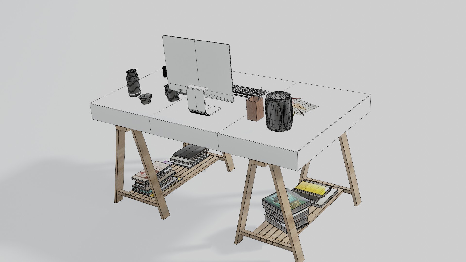 3D Low Poly Modern Study Table Model - TurboSquid 2136977