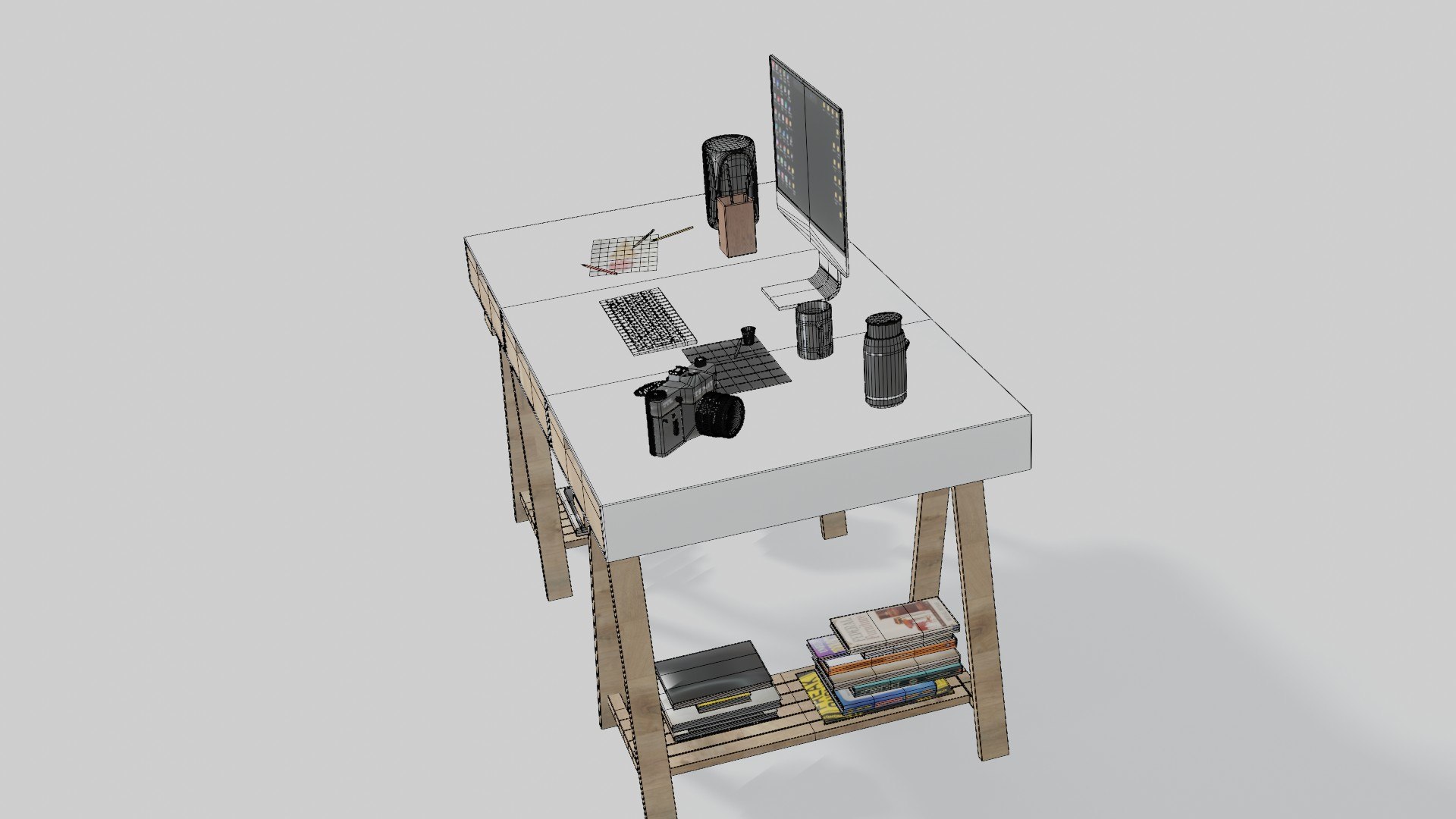 3D Low Poly Modern Study Table Model - TurboSquid 2136977
