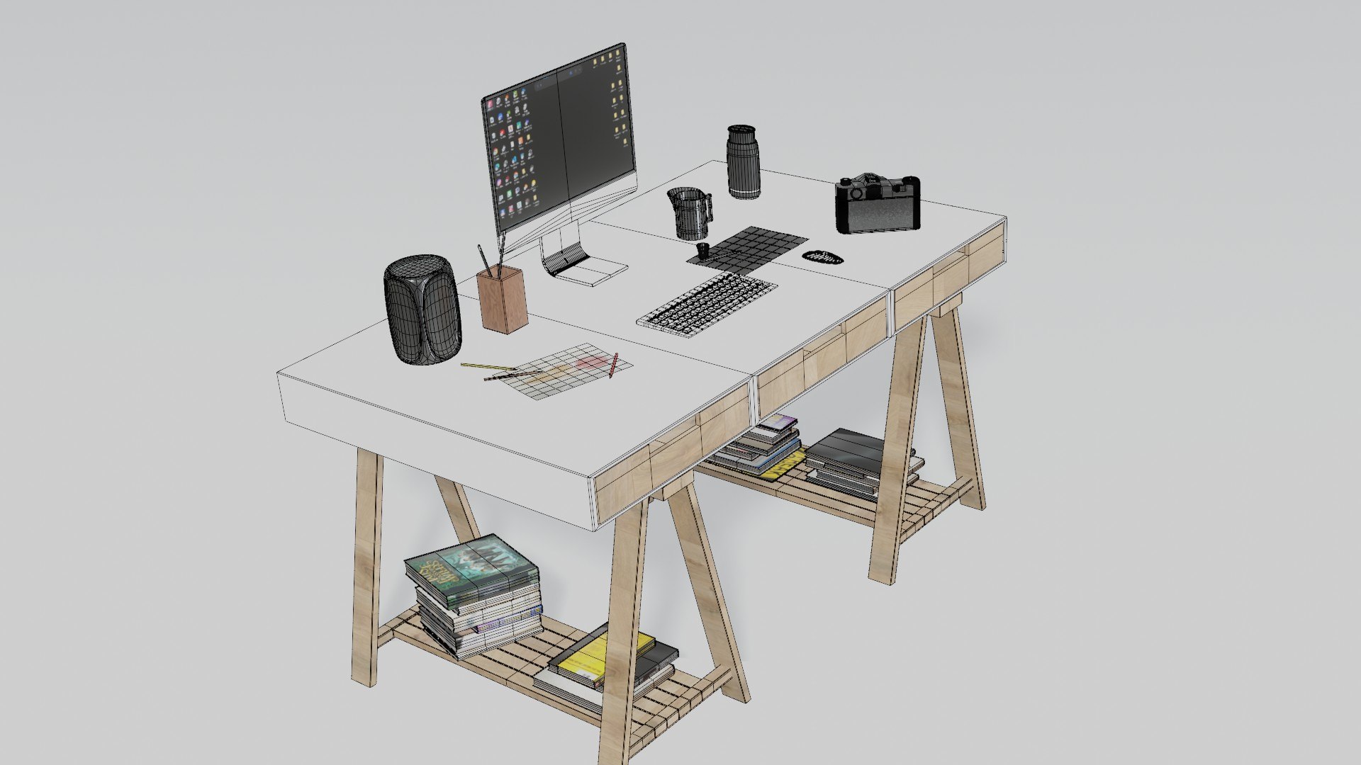 3D Low Poly Modern Study Table Model - TurboSquid 2136977