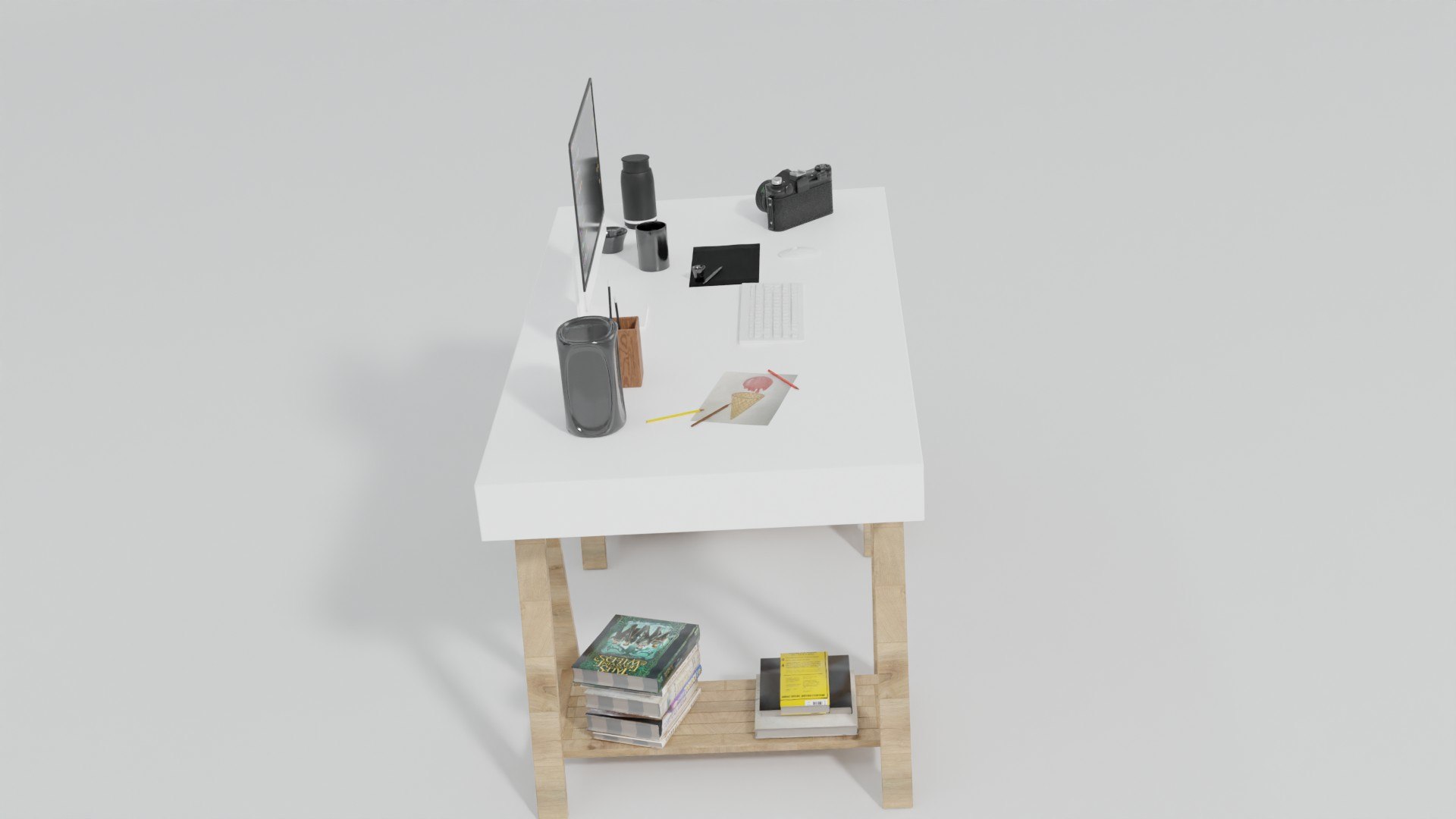 3D Low Poly Modern Study Table Model - TurboSquid 2136977