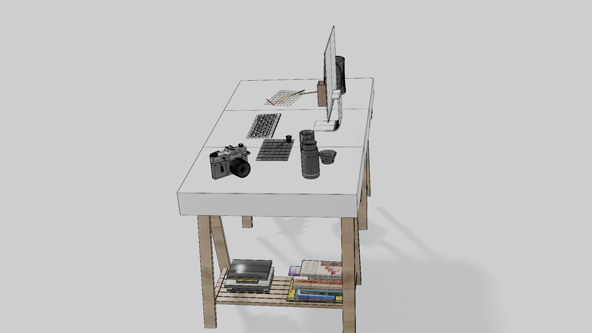 3D Low Poly Modern Study Table Model - TurboSquid 2136977