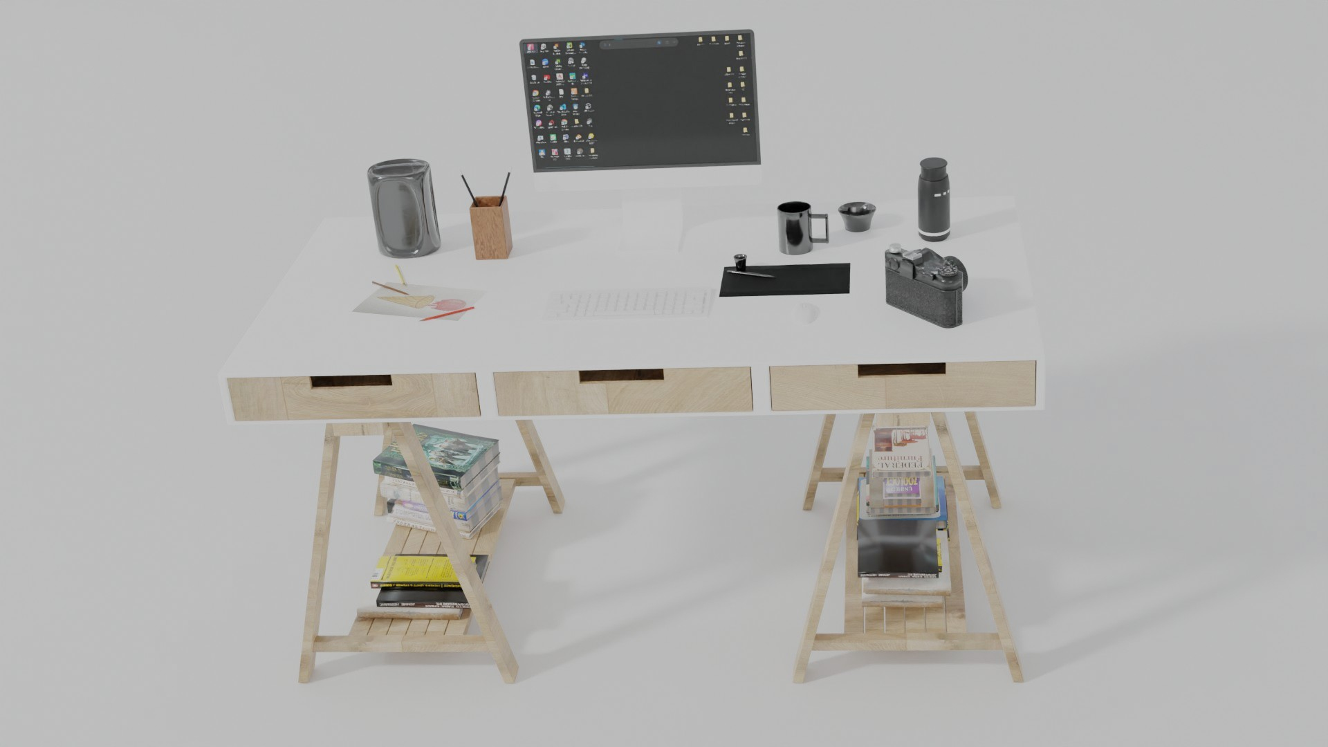 3D Low Poly Modern Study Table Model - TurboSquid 2136977
