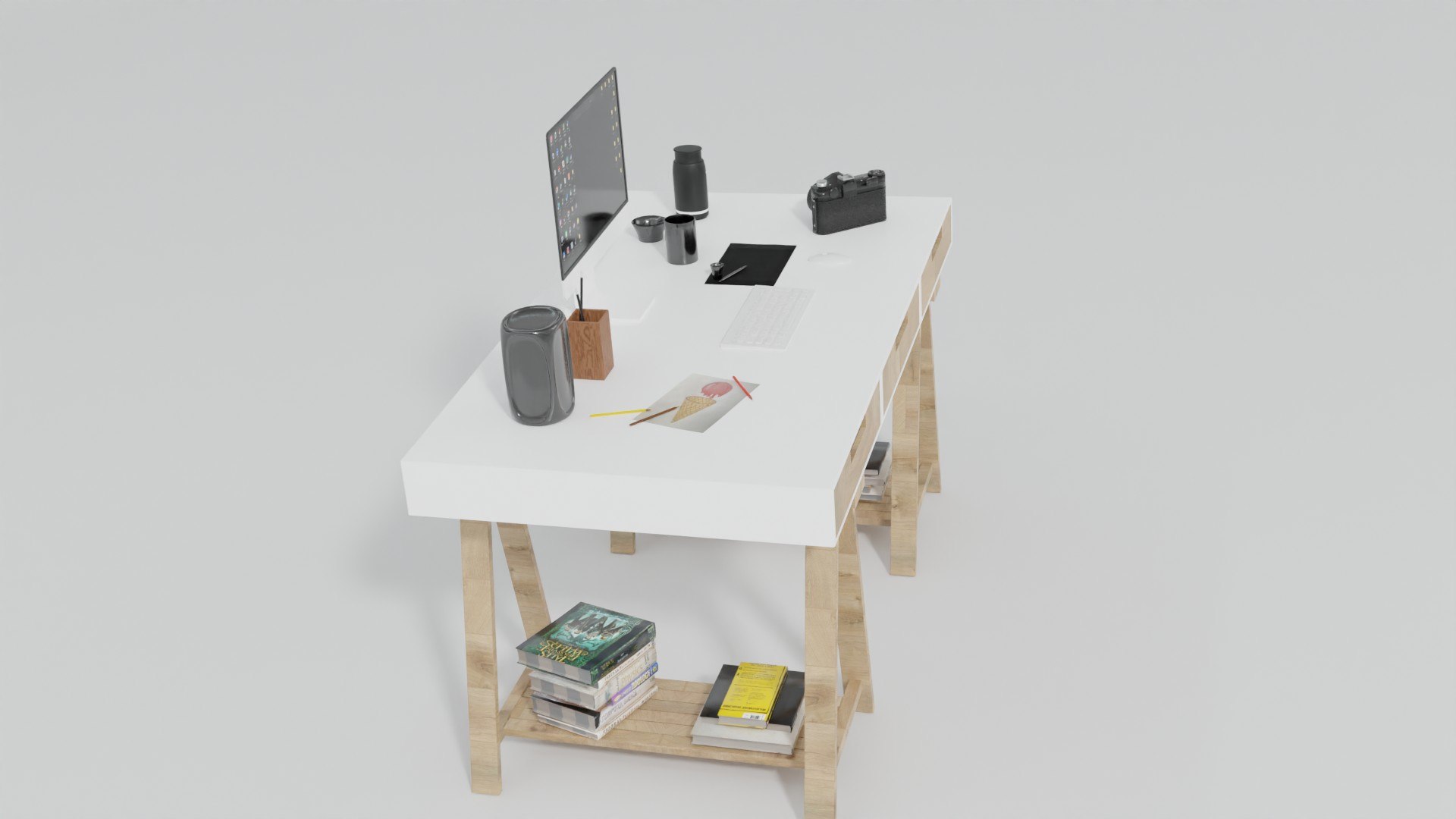 3D Low Poly Modern Study Table Model - TurboSquid 2136977