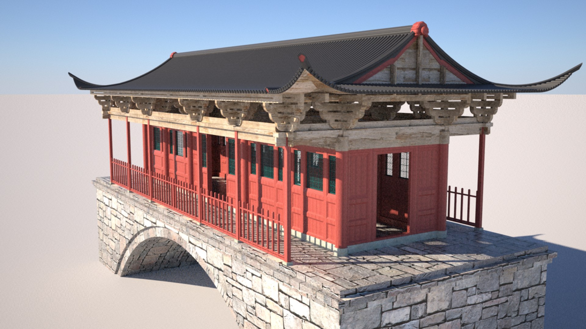 Chinese Temple Bridge 3d Model