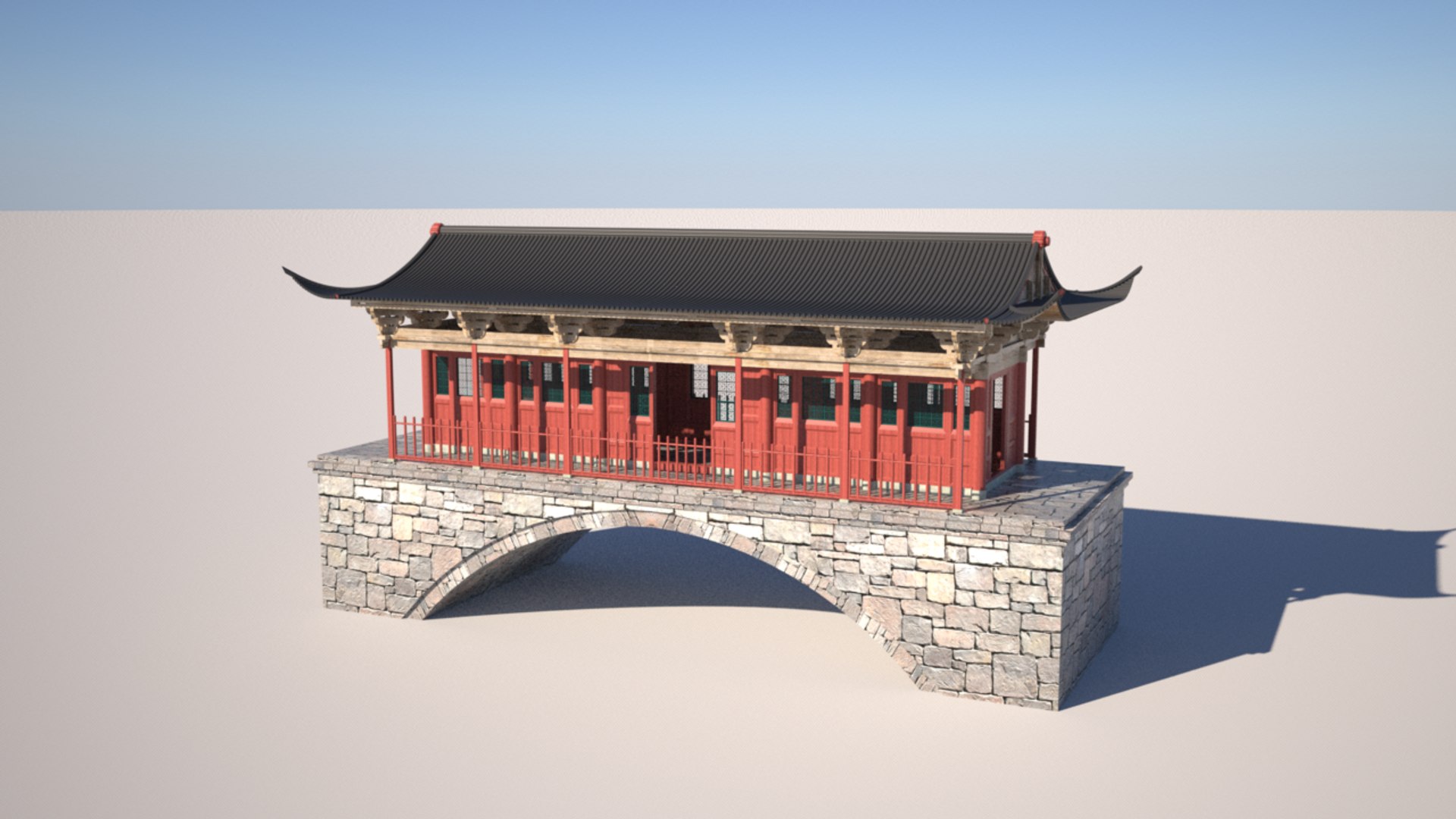 Chinese Temple Bridge 3d Model