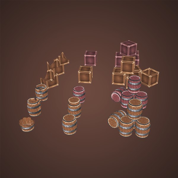 3D model Stylized props wood box and barrels pack model - TurboSquid ...