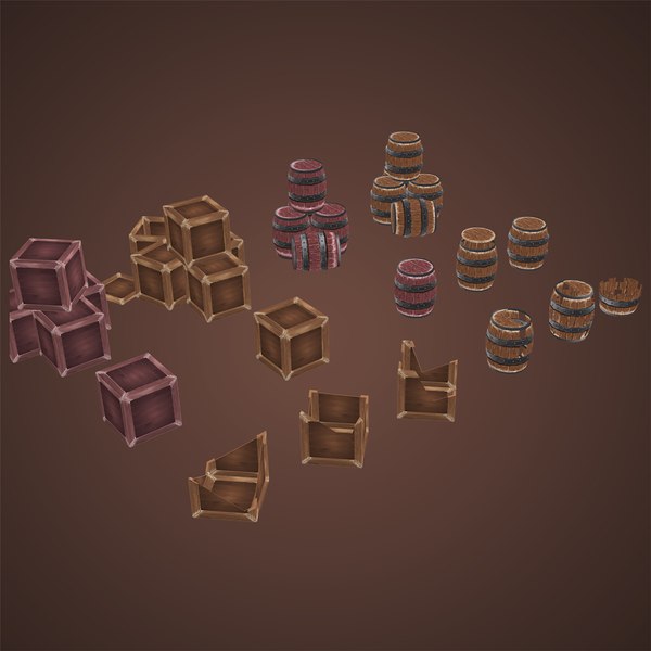 3D model Stylized props wood box and barrels pack model - TurboSquid ...