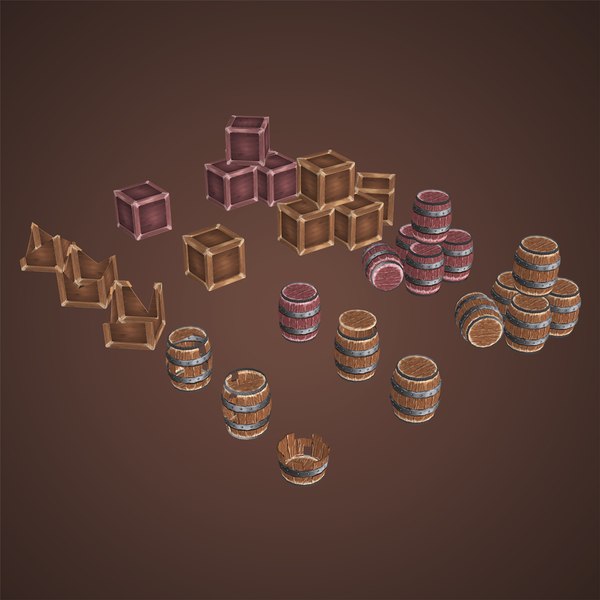 3D model Stylized props wood box and barrels pack model - TurboSquid ...