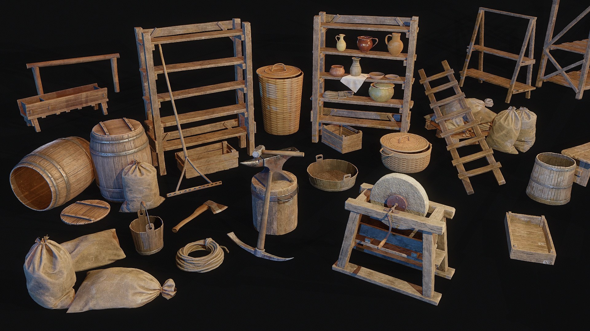 3D Medieval Farm Props Collections Model - TurboSquid 2383732