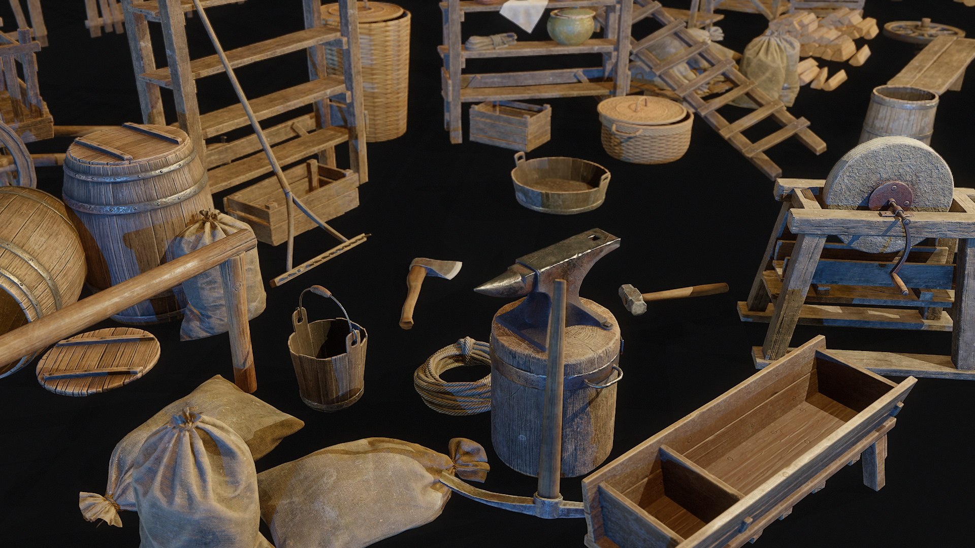 3D Medieval Farm Props Collections Model - TurboSquid 2383732