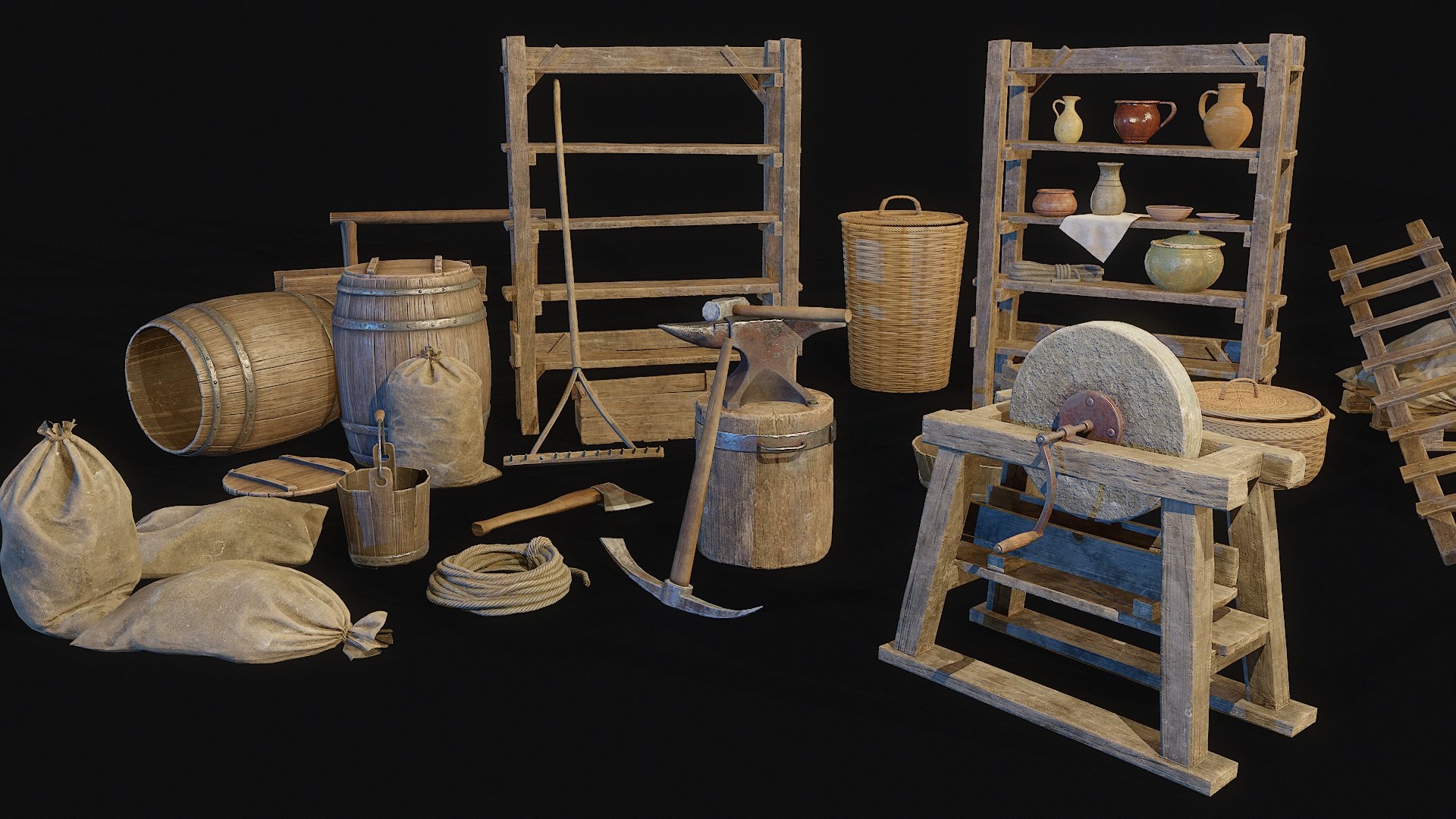 3D Medieval Farm Props Collections Model - TurboSquid 2383732