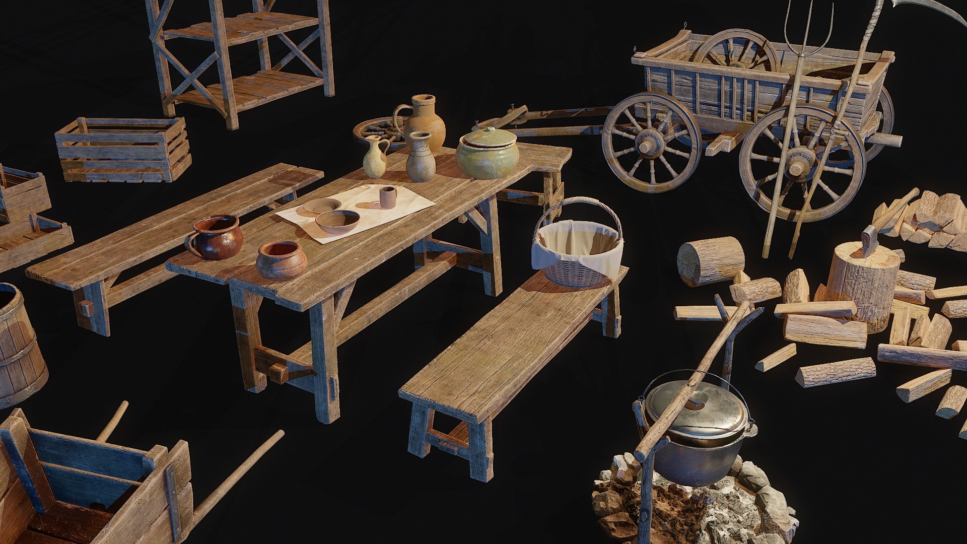 3D Medieval Farm Props Collections Model - TurboSquid 2383732