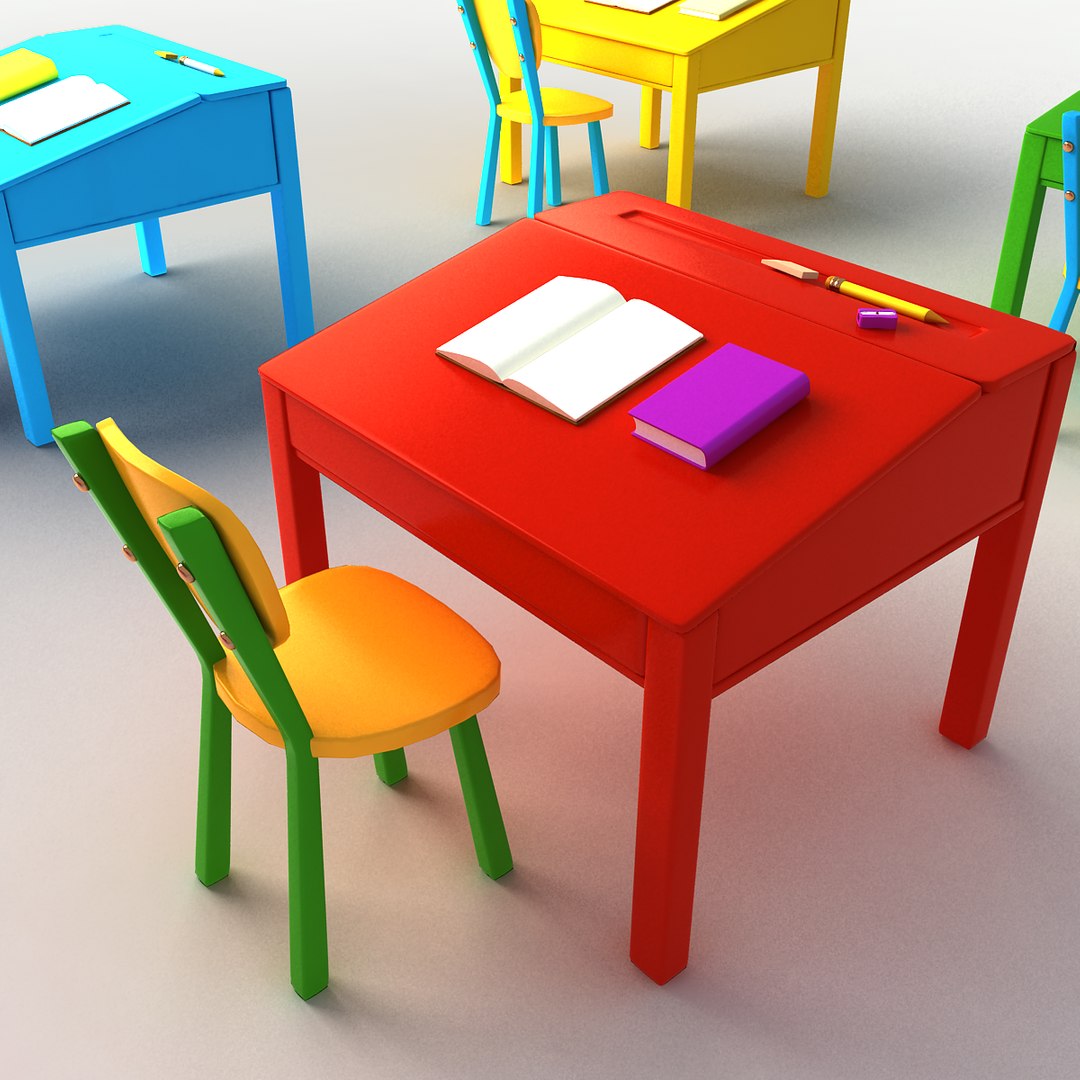 3d Model Cartoon Desks Chair