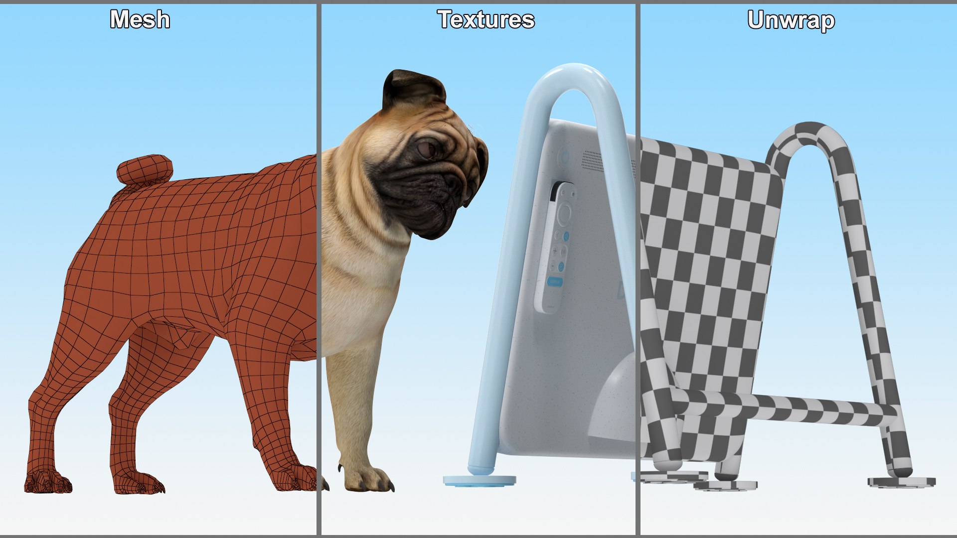 3D Model Pug Dog Watching Dogsplay TV Rigged For Maya - TurboSquid 2422422
