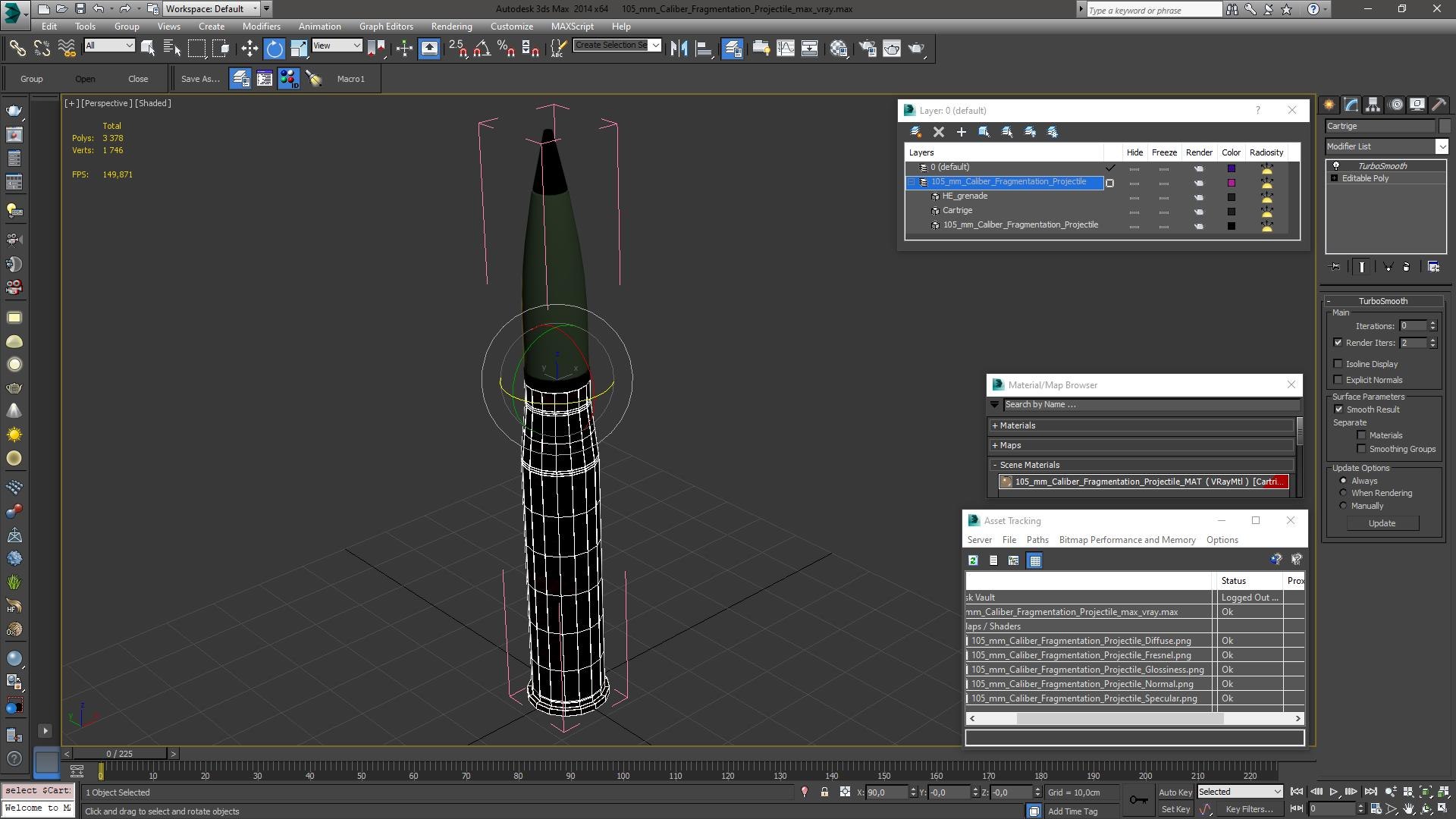 3D 105 Mm Caliber Fragmentation Projectile - TurboSquid 2224923