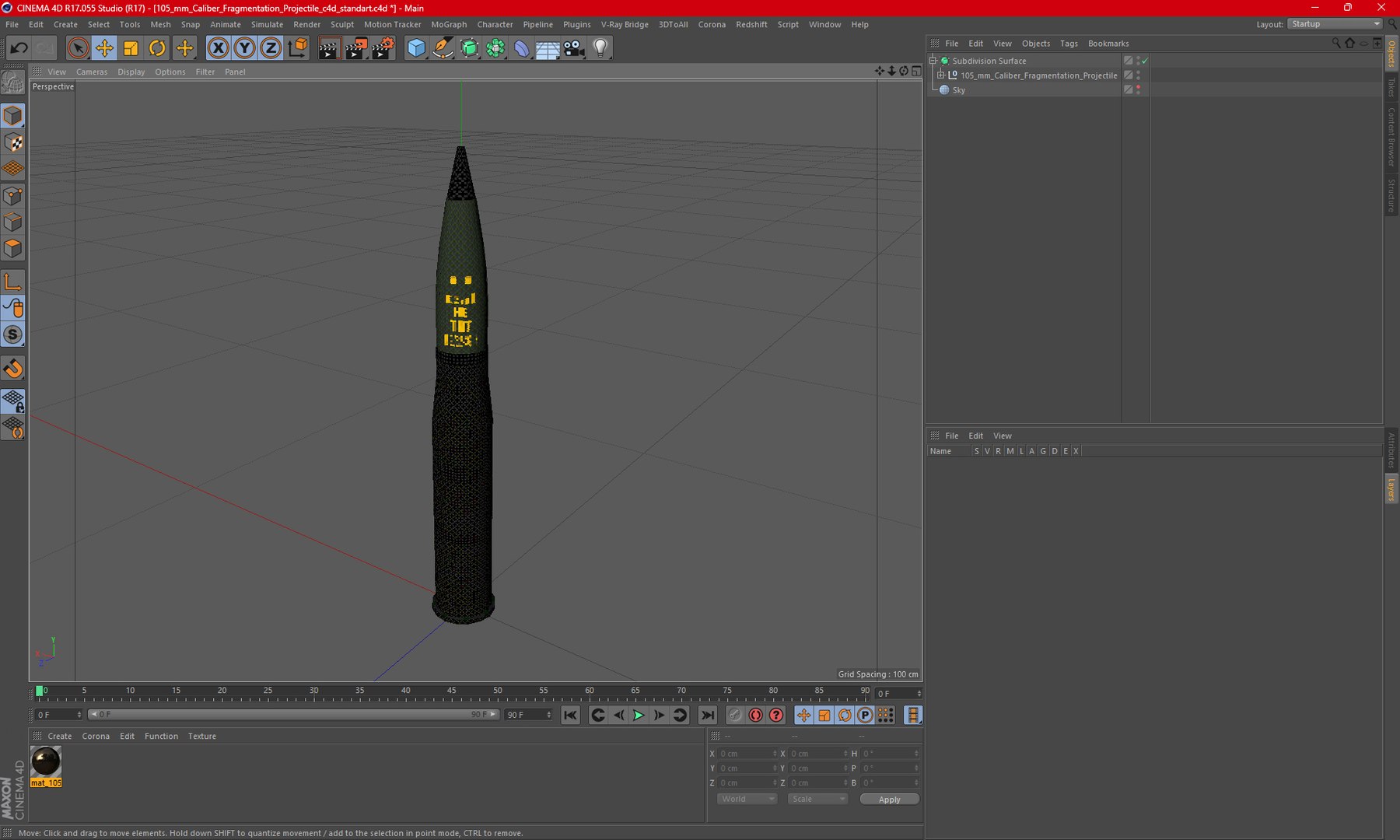 3D 105 Mm Caliber Fragmentation Projectile - TurboSquid 2224923