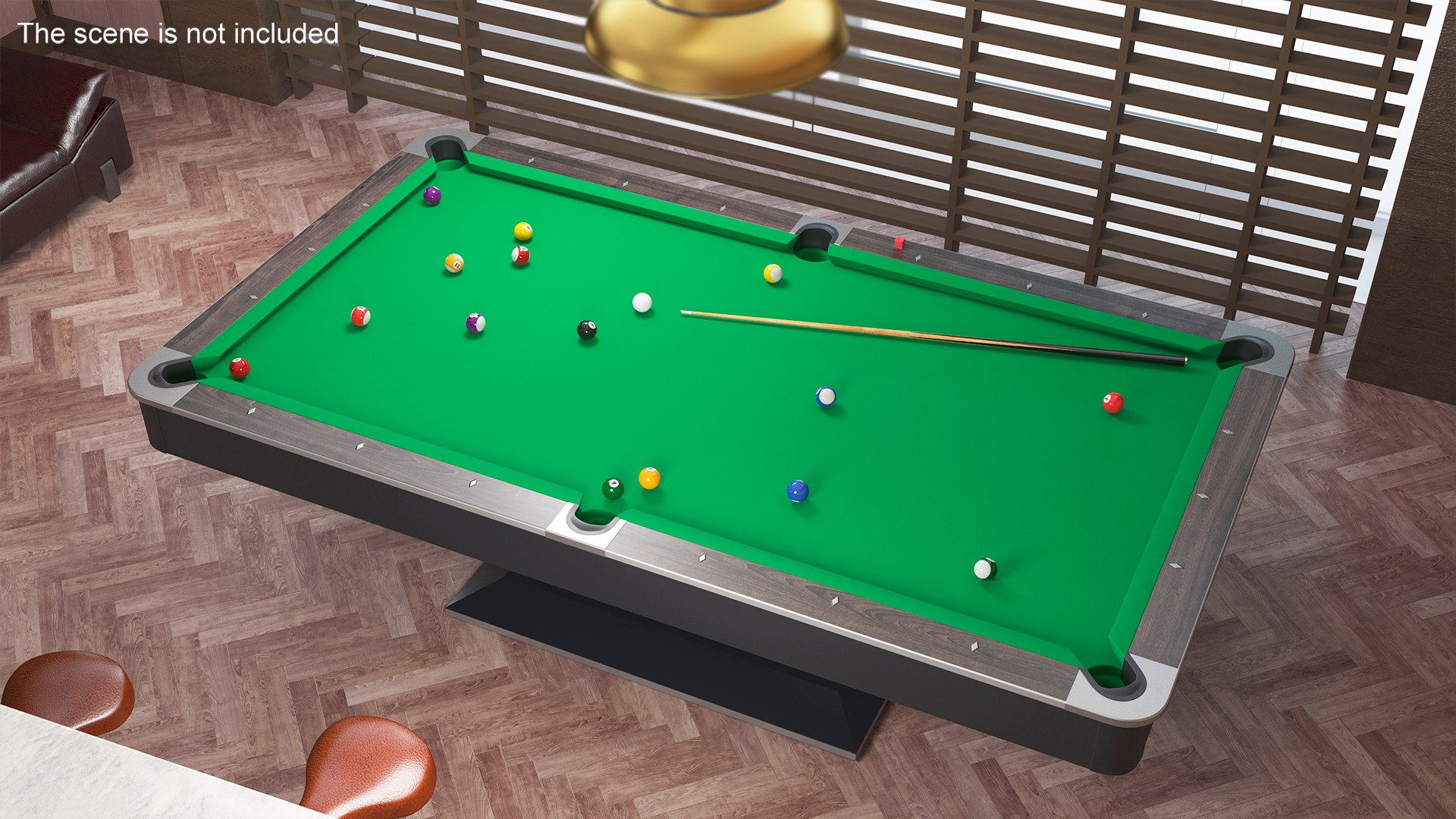 3D Professional American Pool Table Green With Balls And Cue Model ...