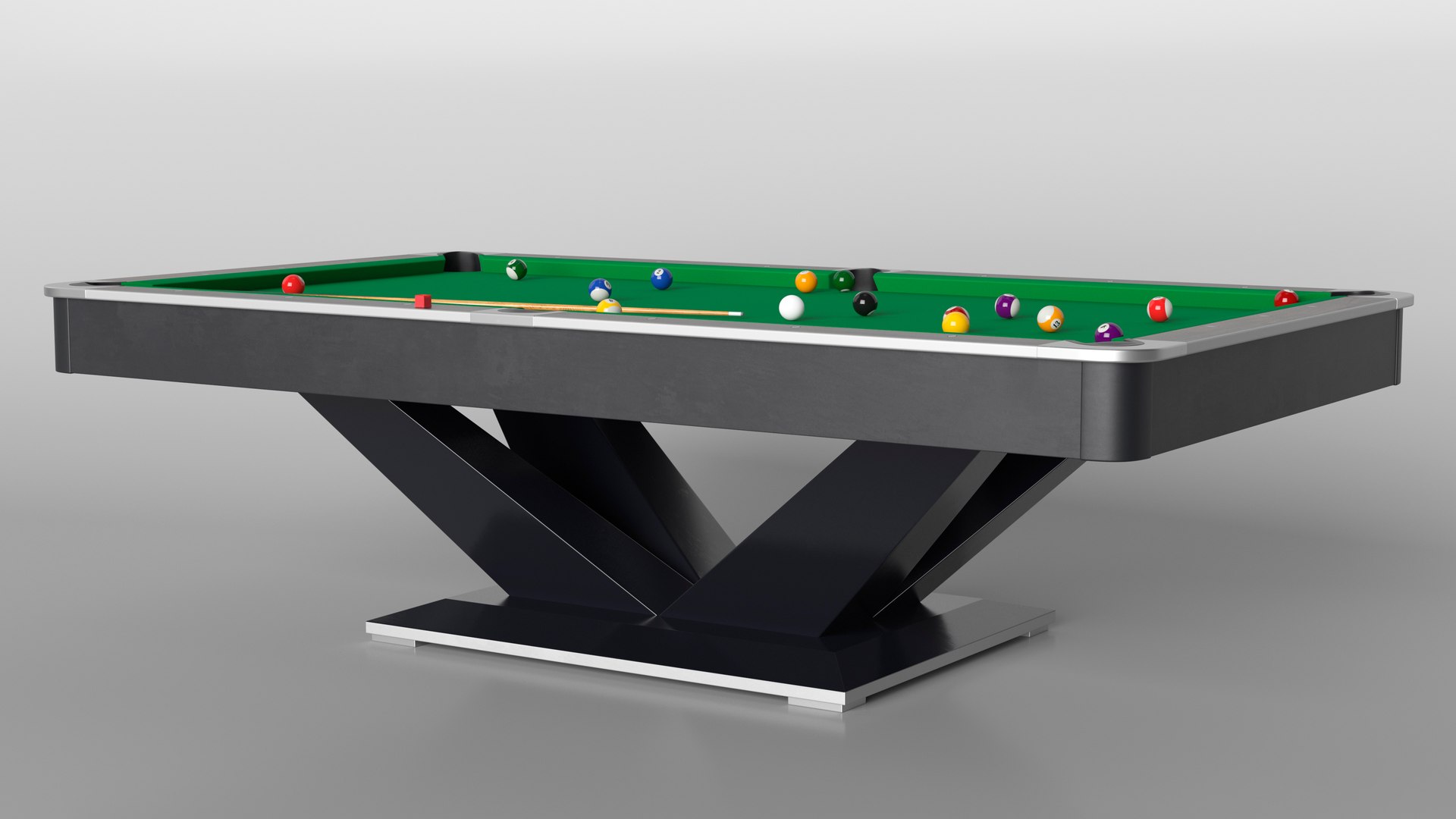 3D Professional American Pool Table Green With Balls And Cue Model ...