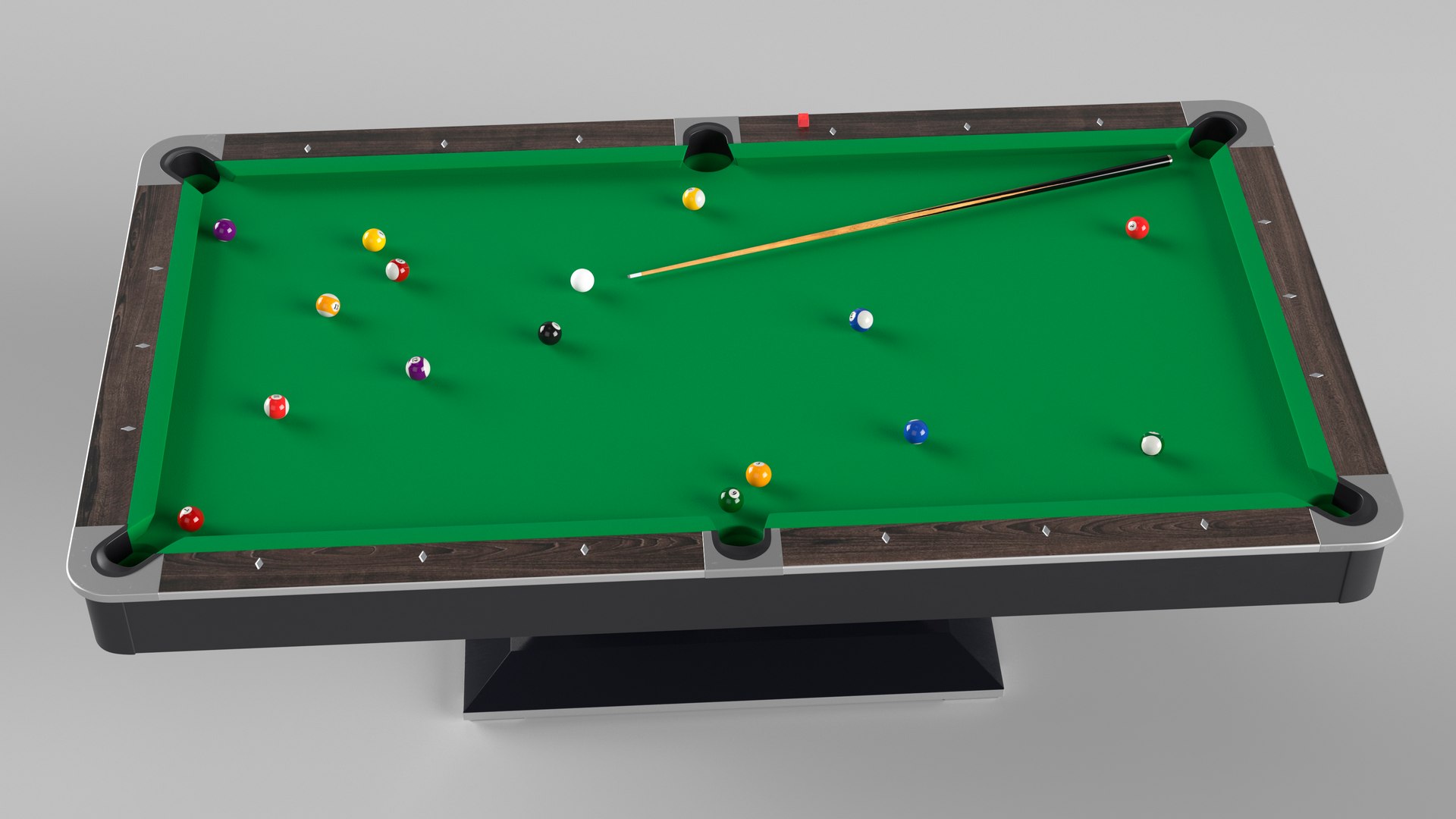 3D Professional American Pool Table Green With Balls And Cue Model ...