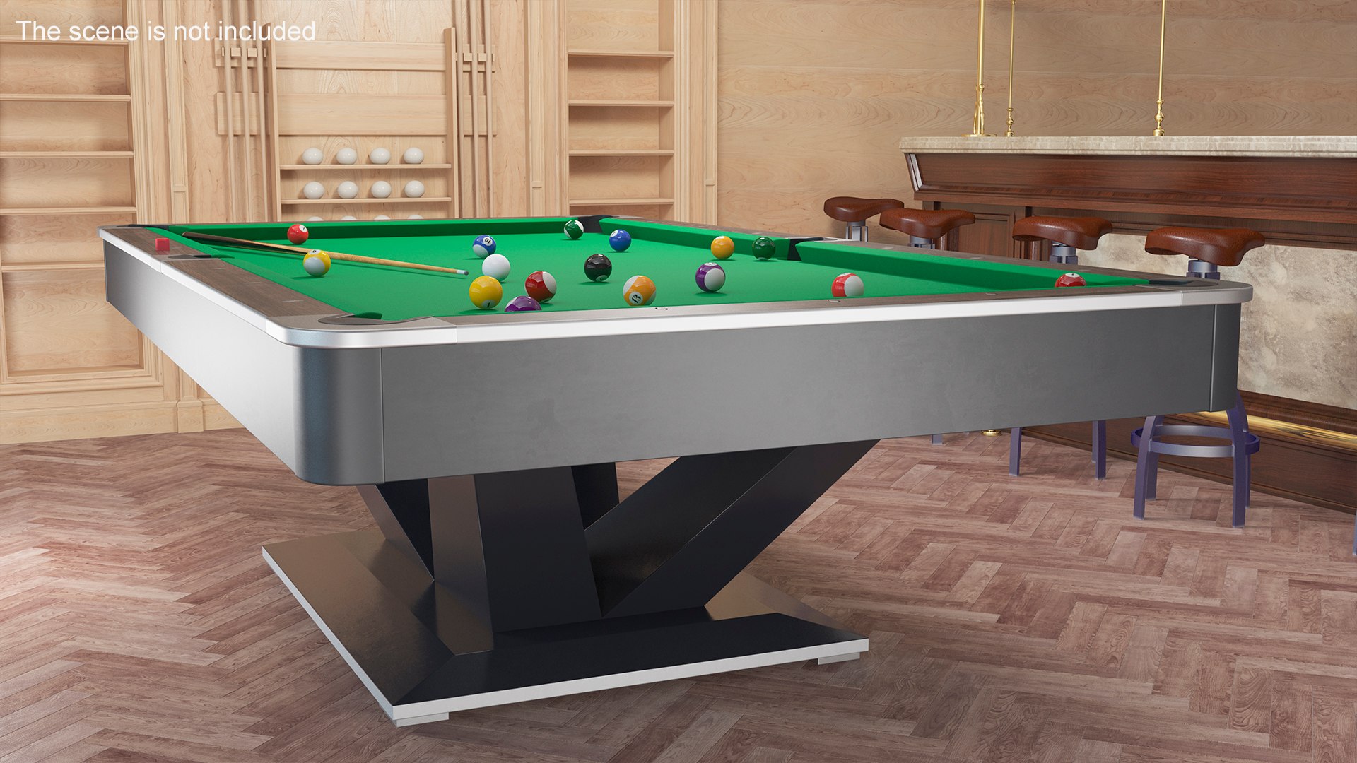 3D Professional American Pool Table Green With Balls And Cue Model ...