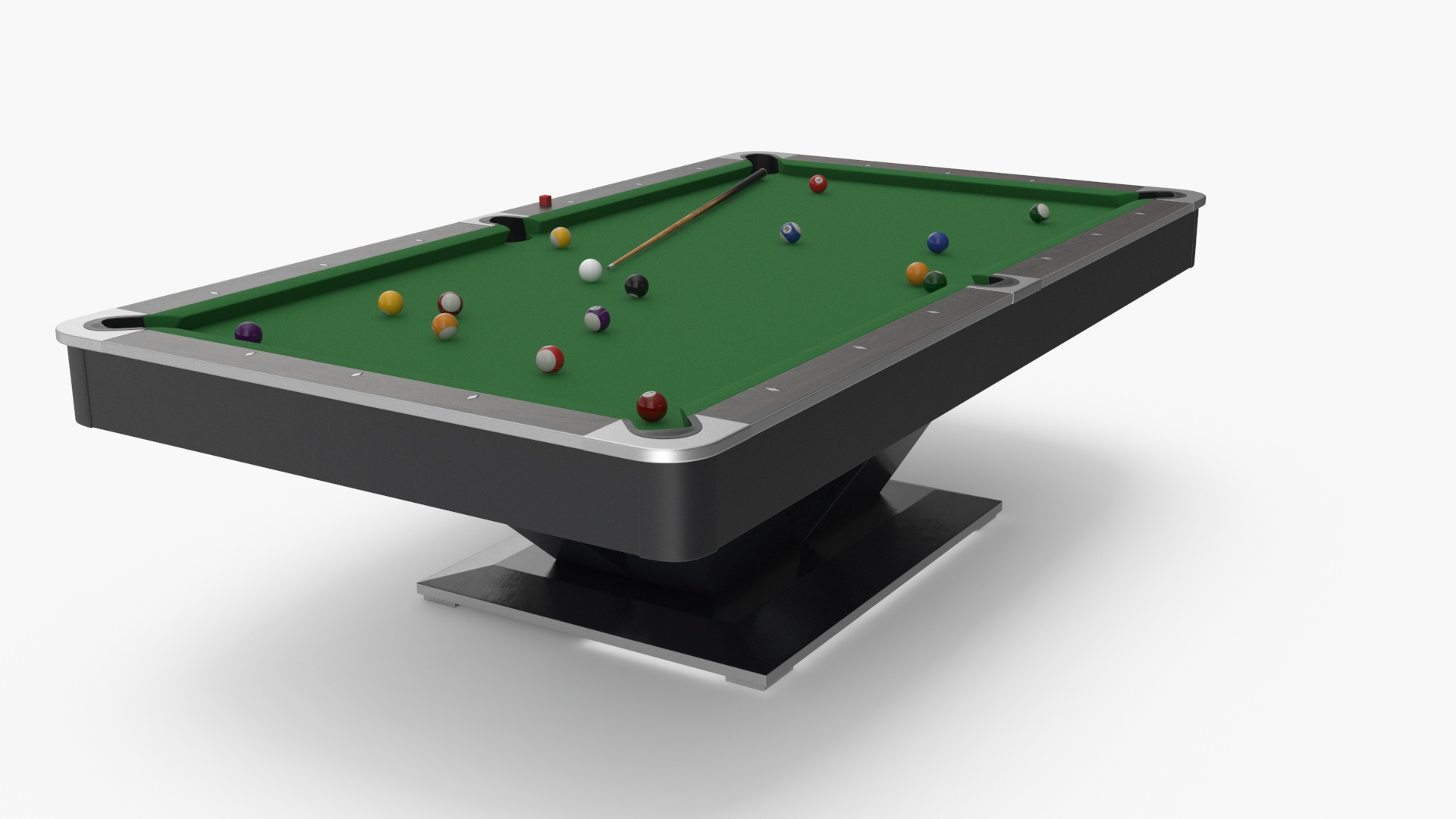 3D Professional American Pool Table Green With Balls And Cue Model ...
