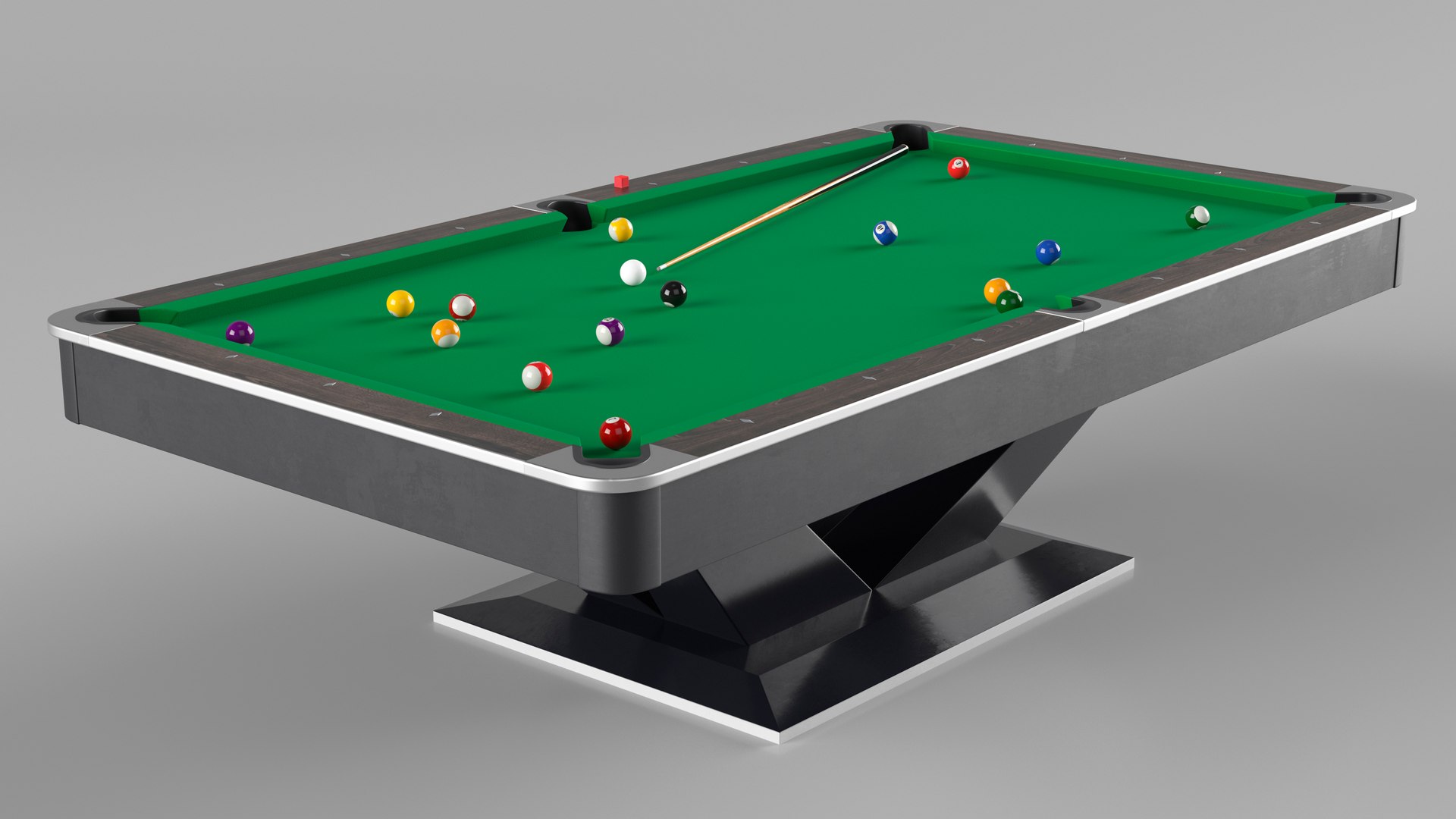3D Professional American Pool Table Green With Balls And Cue Model ...