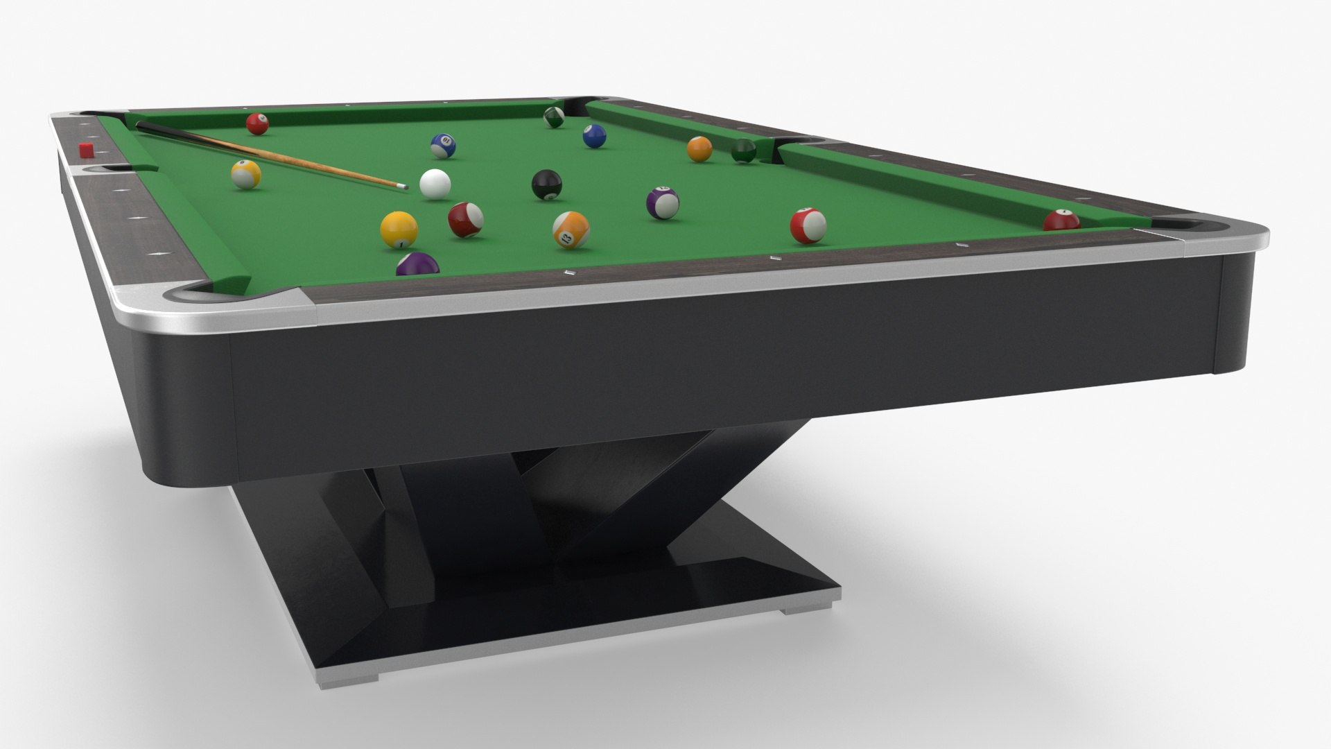 3D Professional American Pool Table Green With Balls And Cue Model ...