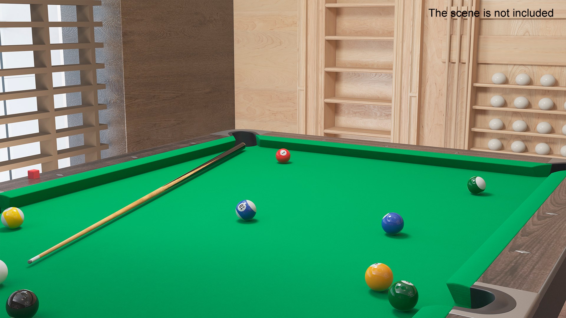 3D Professional American Pool Table Green With Balls And Cue Model ...