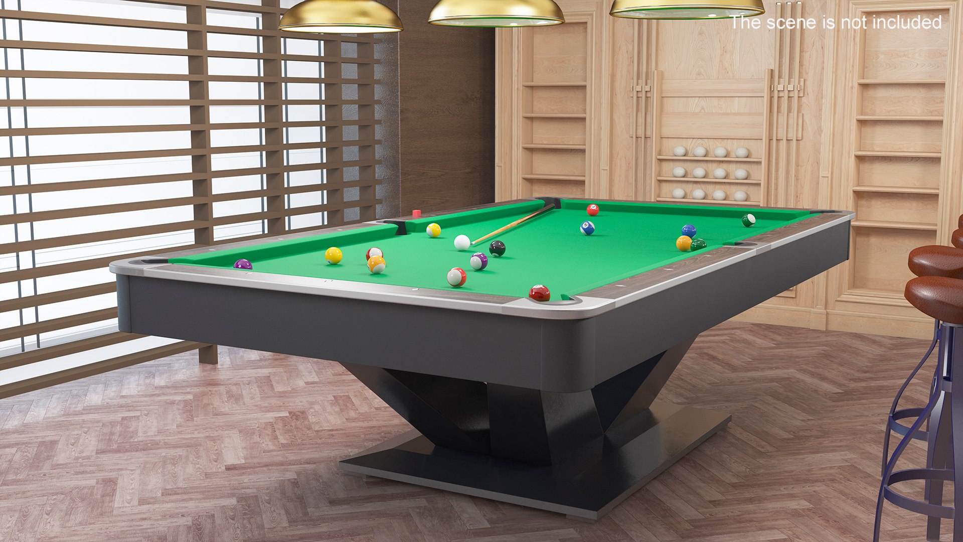 3D Professional American Pool Table Green With Balls And Cue Model ...