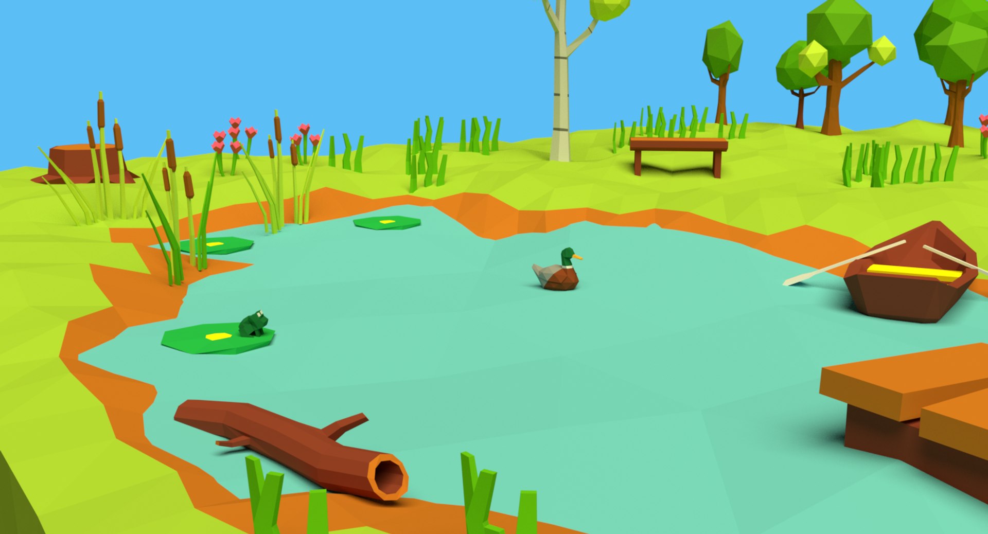 3D Model Cartoon Forest Pond - TurboSquid 1254119