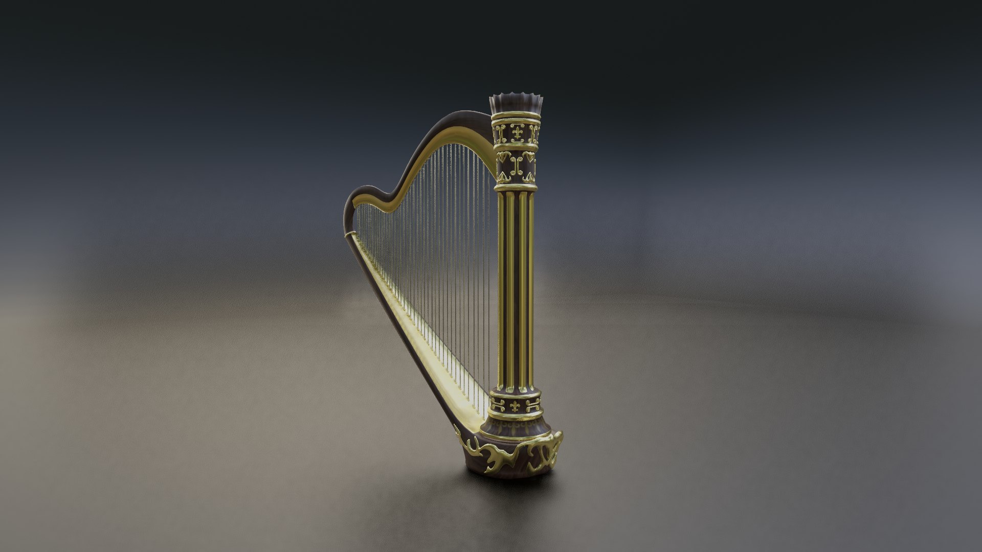 3D Gold Grand Harp Model - TurboSquid 1945038