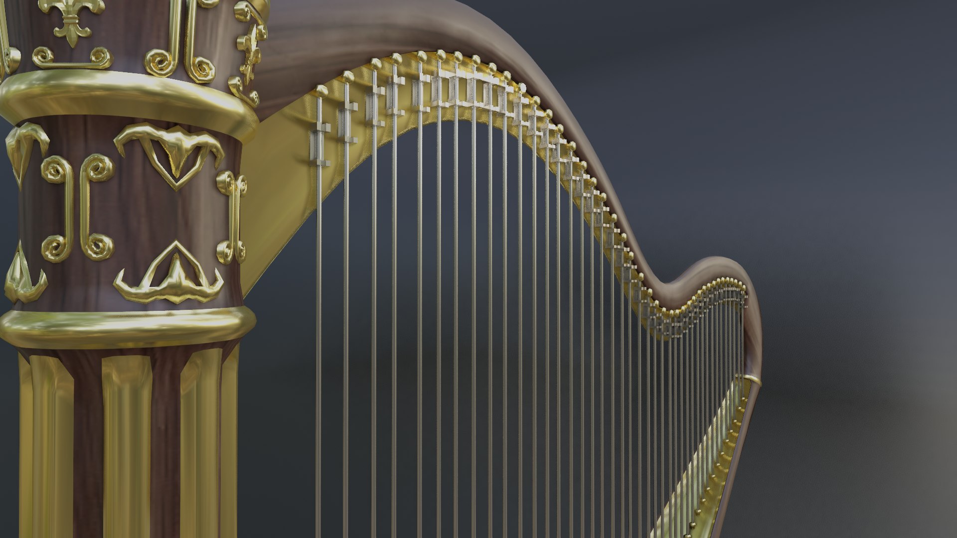 3D Gold Grand Harp Model - TurboSquid 1945038