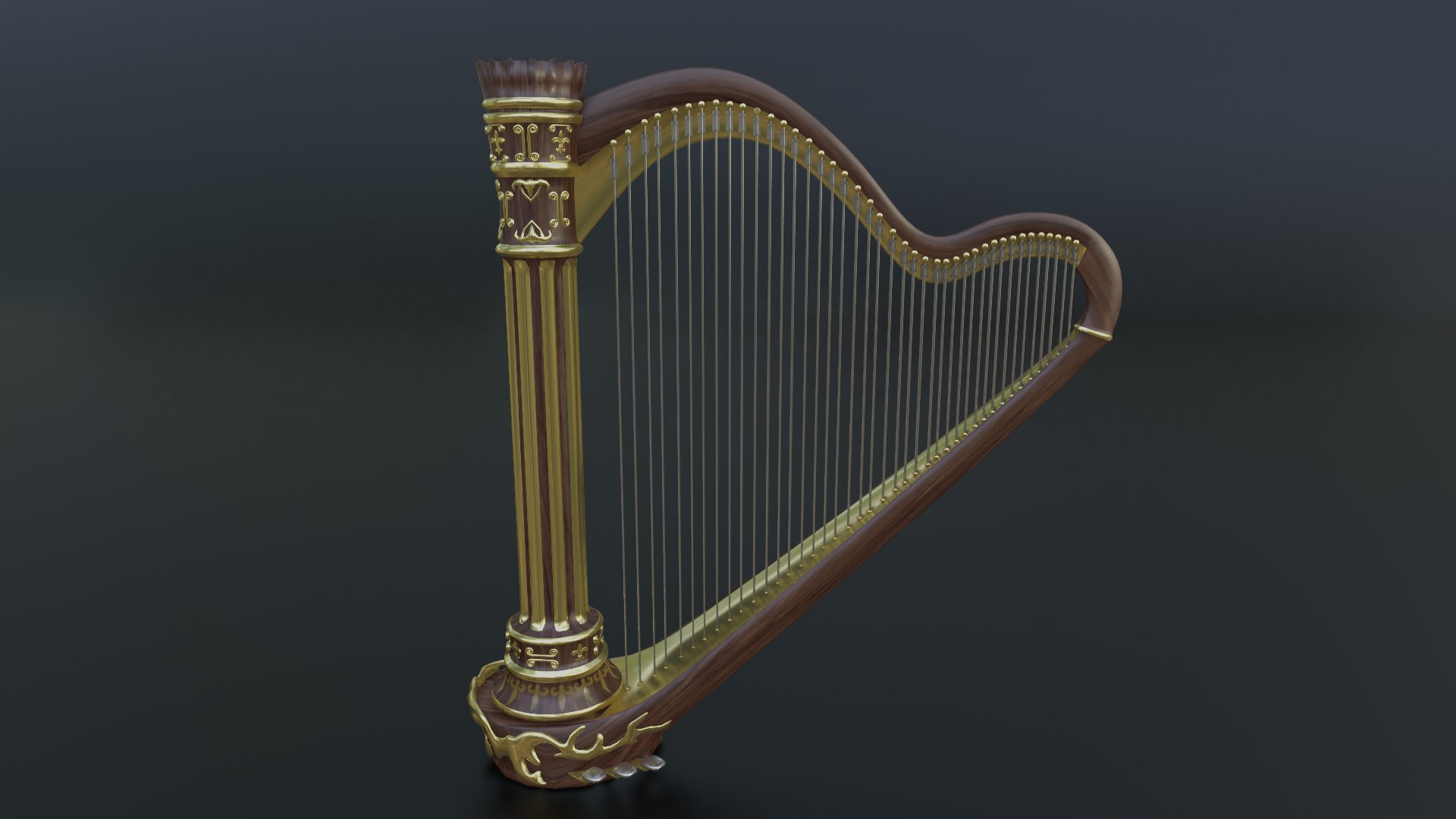 3D Gold Grand Harp Model - TurboSquid 1945038