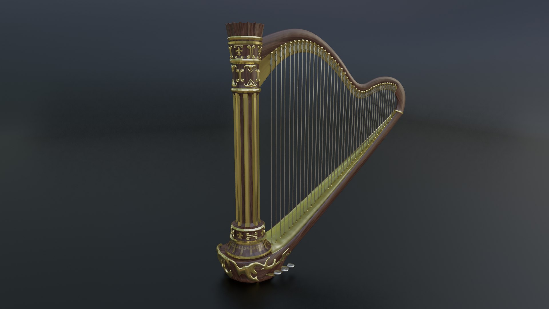 3D Gold Grand Harp Model - TurboSquid 1945038