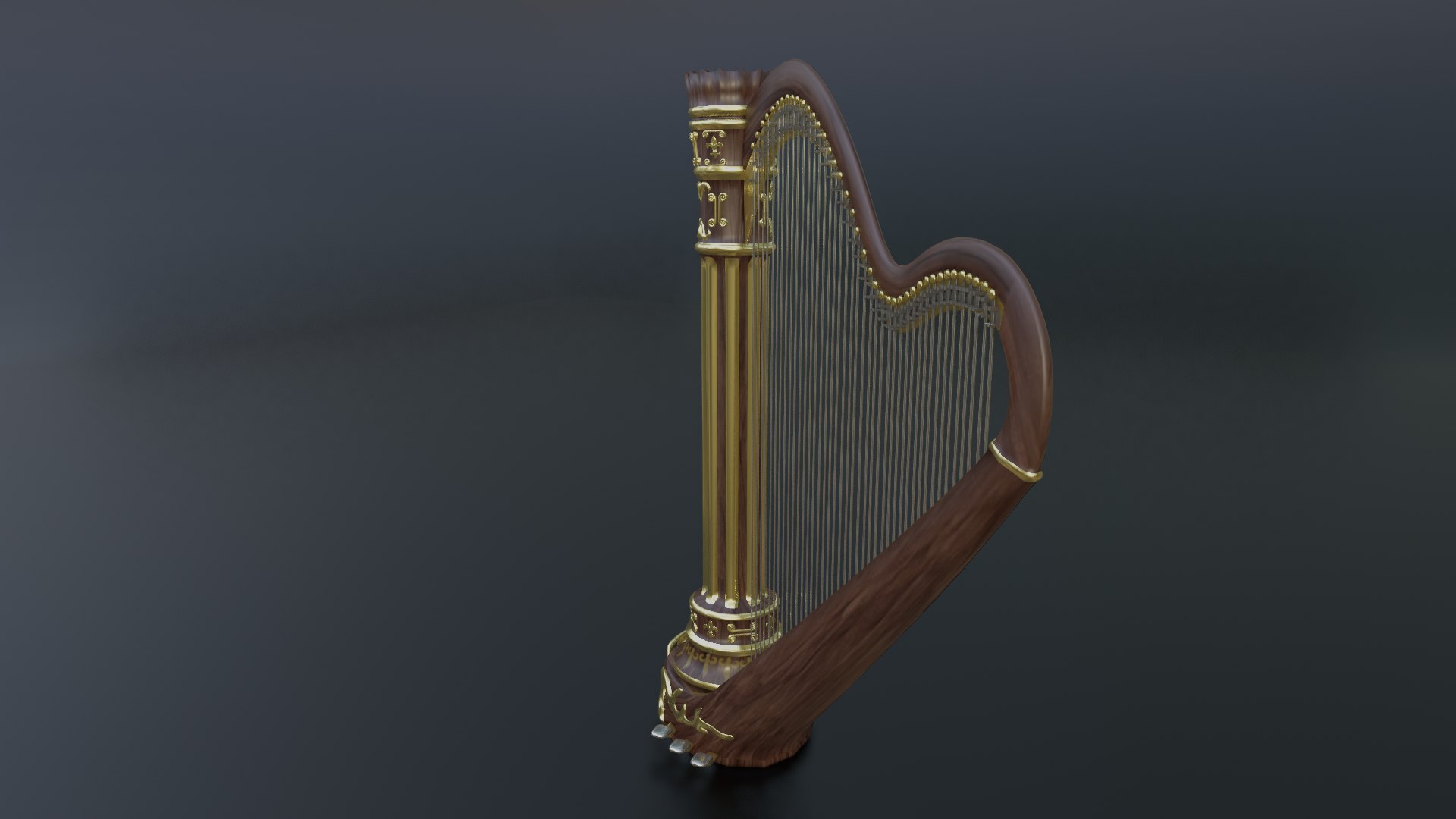 3D Gold Grand Harp Model - TurboSquid 1945038