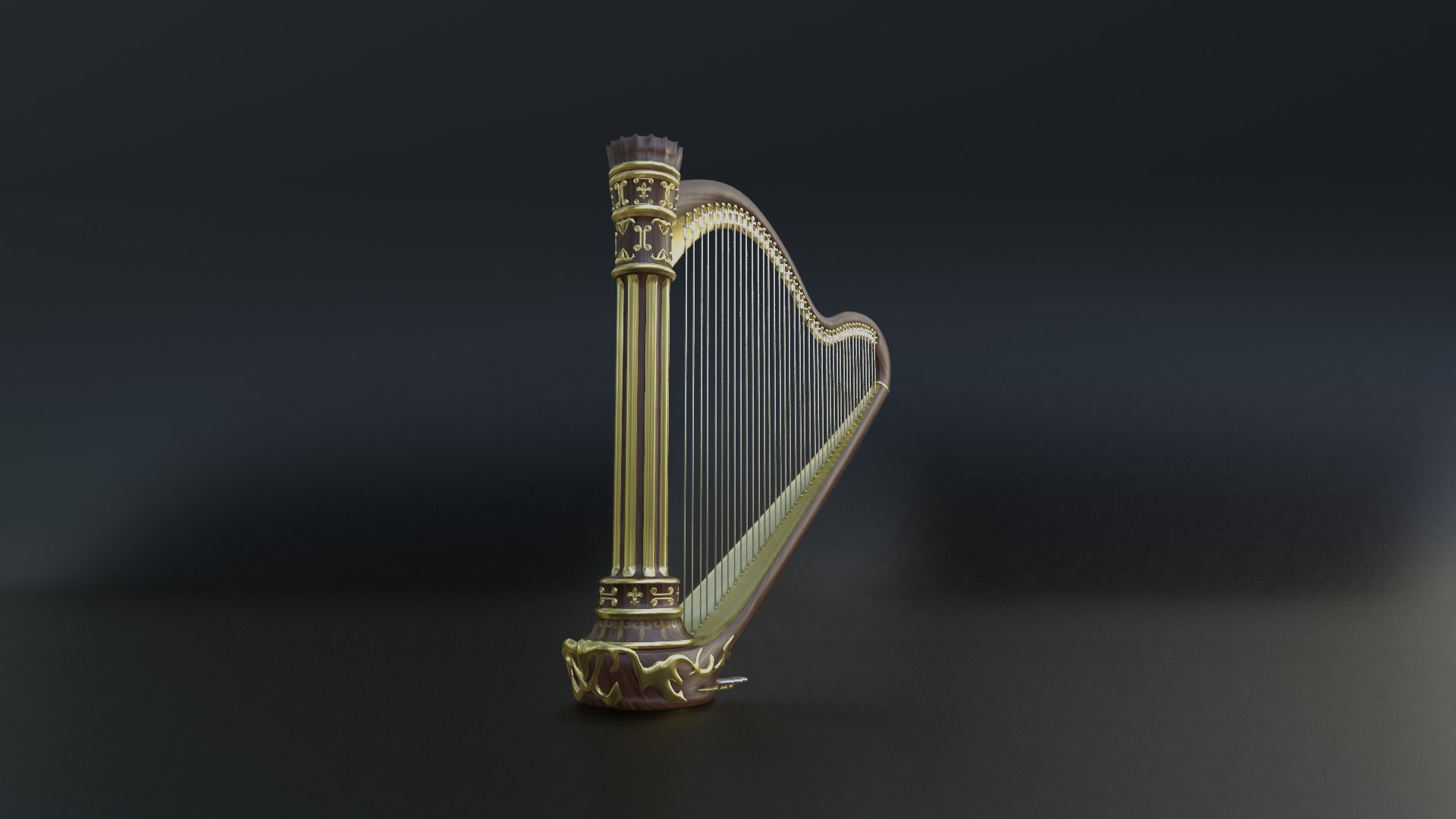 3D Gold Grand Harp Model - TurboSquid 1945038