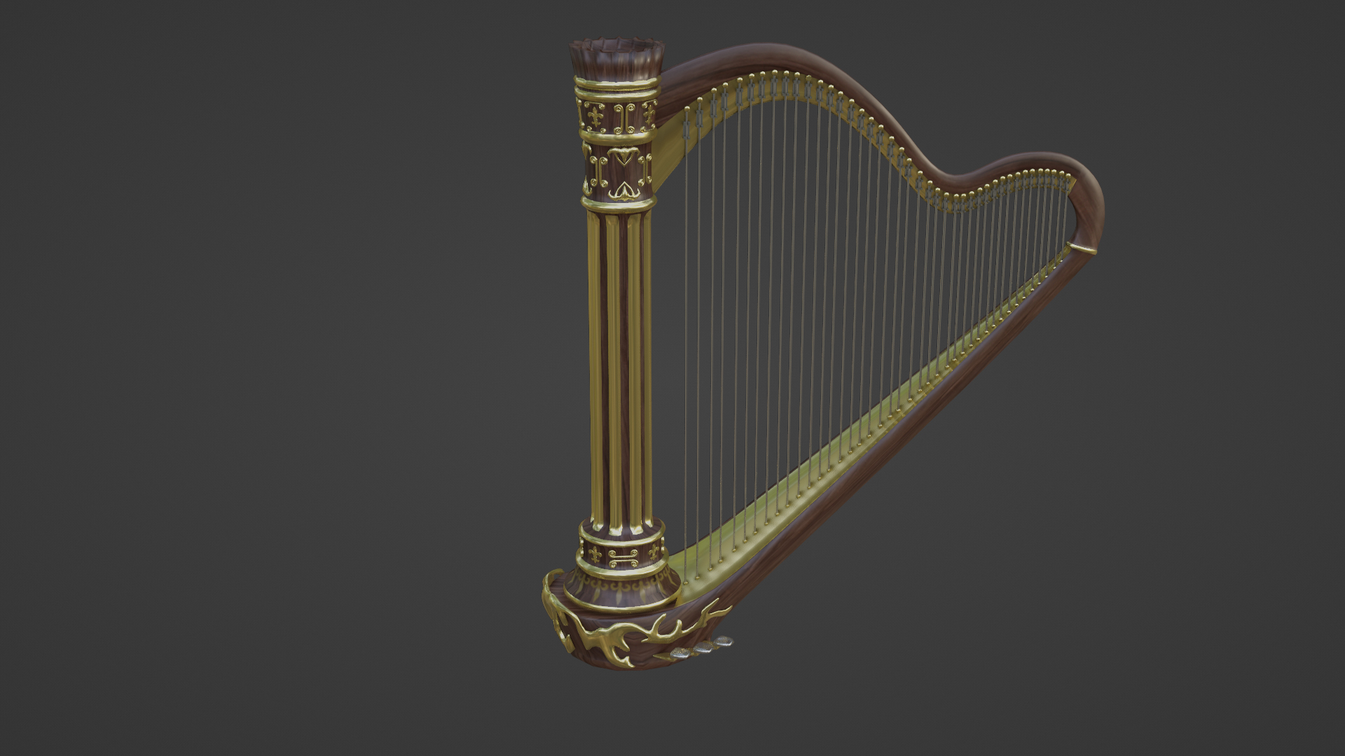 3D Gold Grand Harp Model - TurboSquid 1945038
