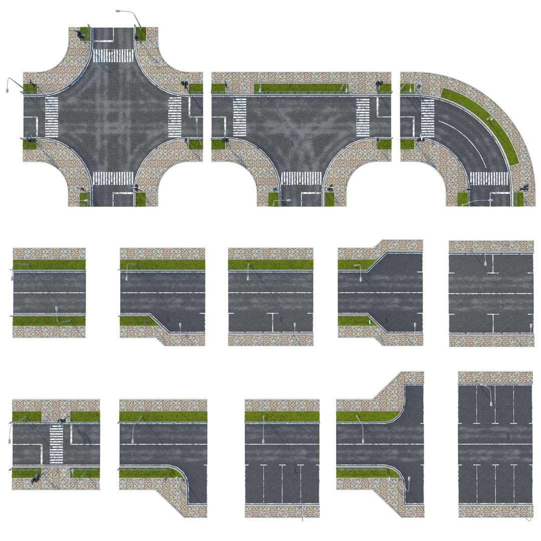 3D Sections of road - TurboSquid 1877631