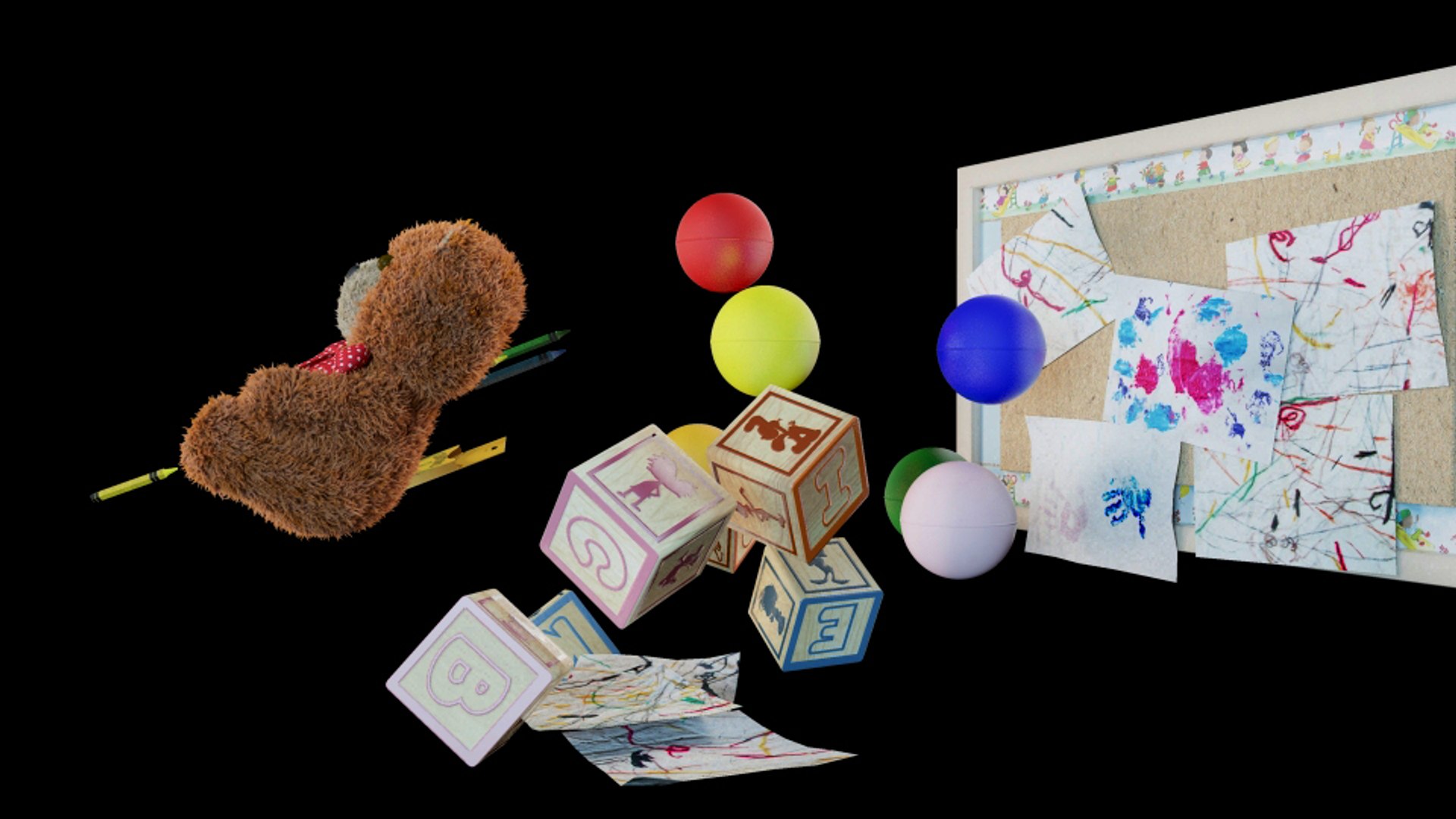 3d Teddy Bear Alphabet Blocks Model