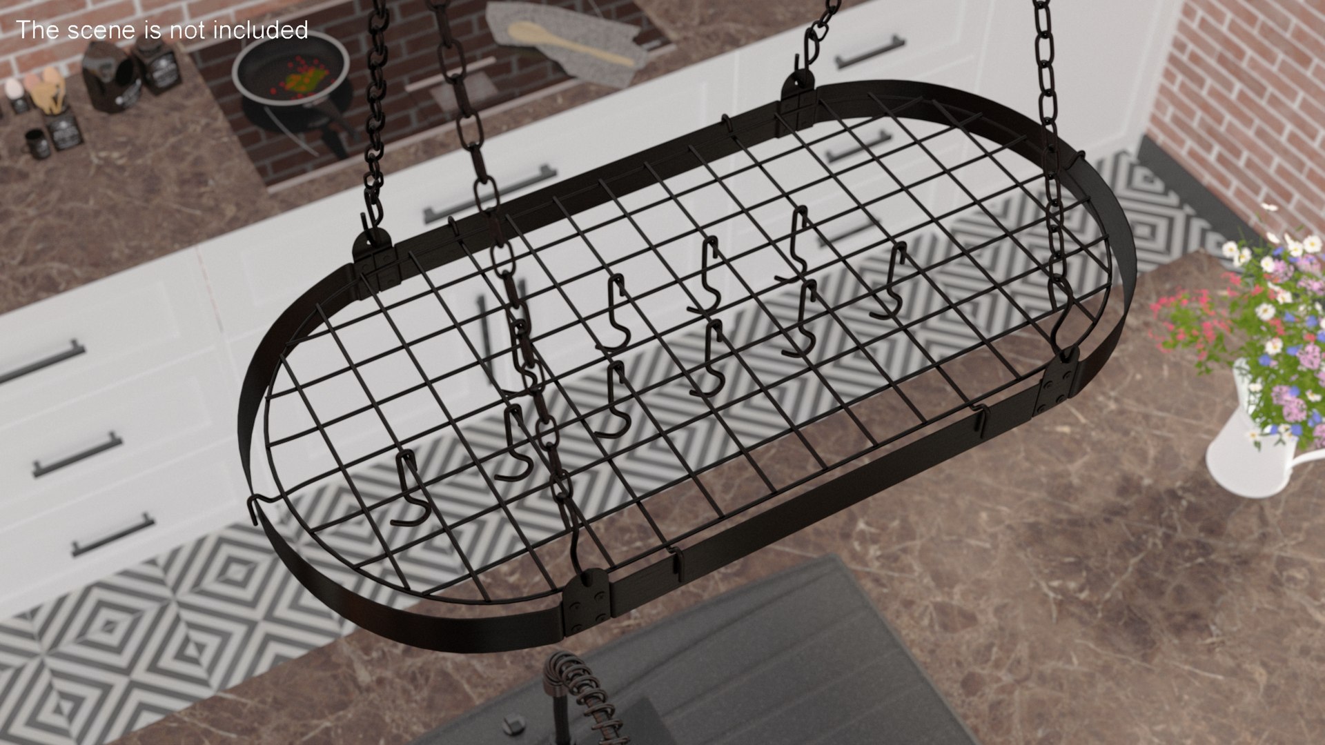 Kitchen Hanging Pot Rack With Hooks Black 3D Model - TurboSquid 2154560